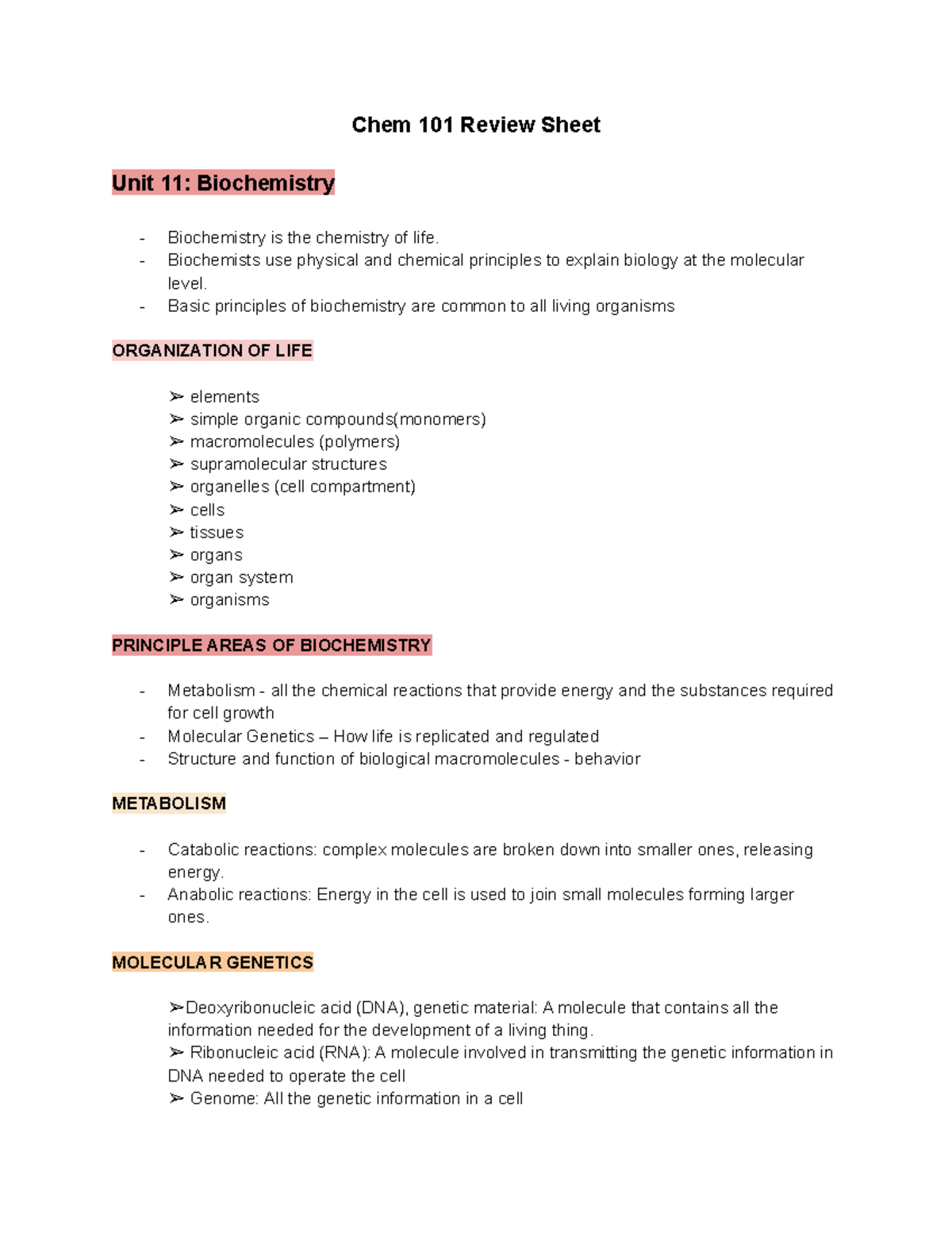 Chem 101 Review Sheet - Unit 11 and 12 - Chem 101 Review Sheet Unit 11 ...