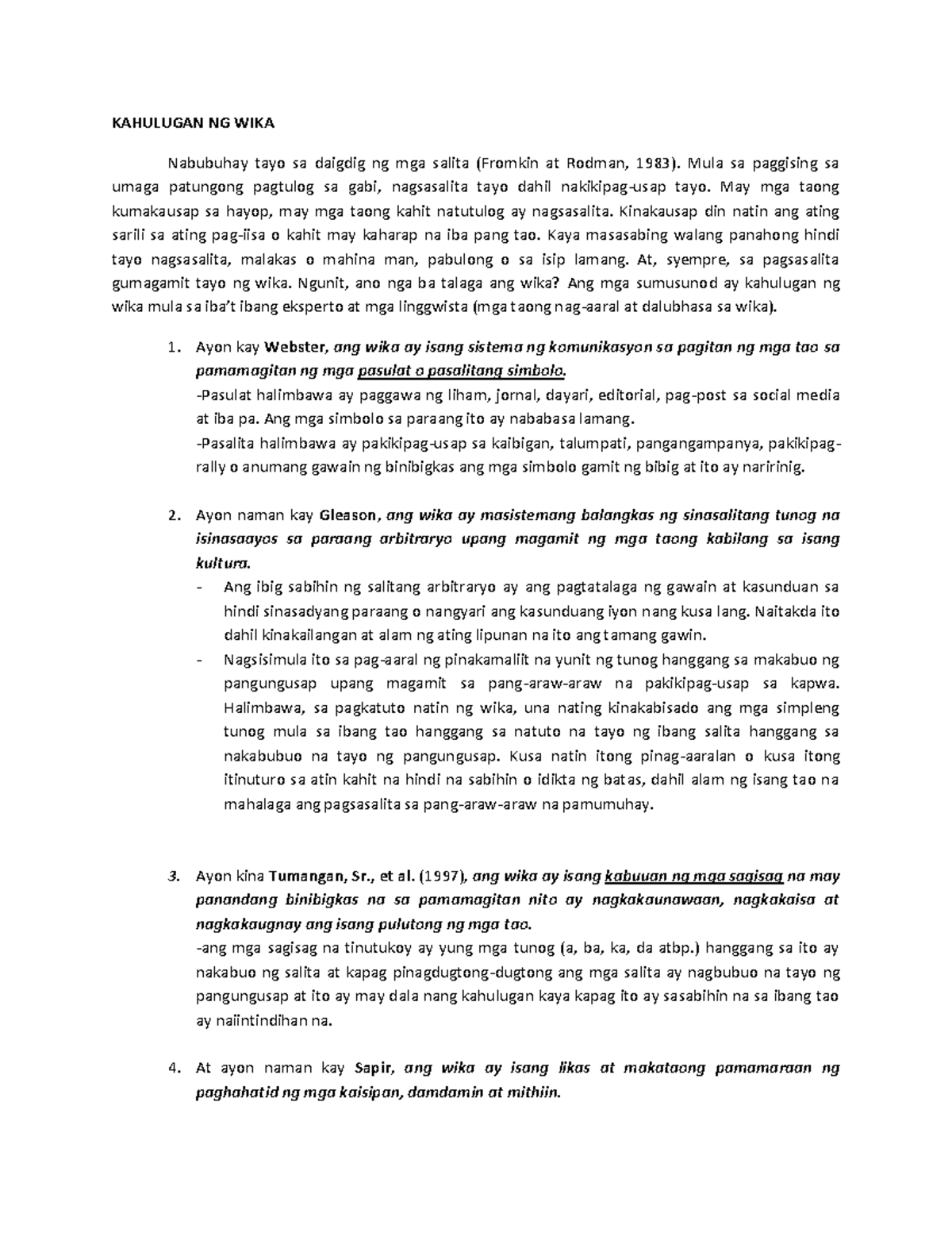 Kahulugan at Teorya ng Wika: Isang Pagsusuri sa Wika at Kahalagahan - Studocu