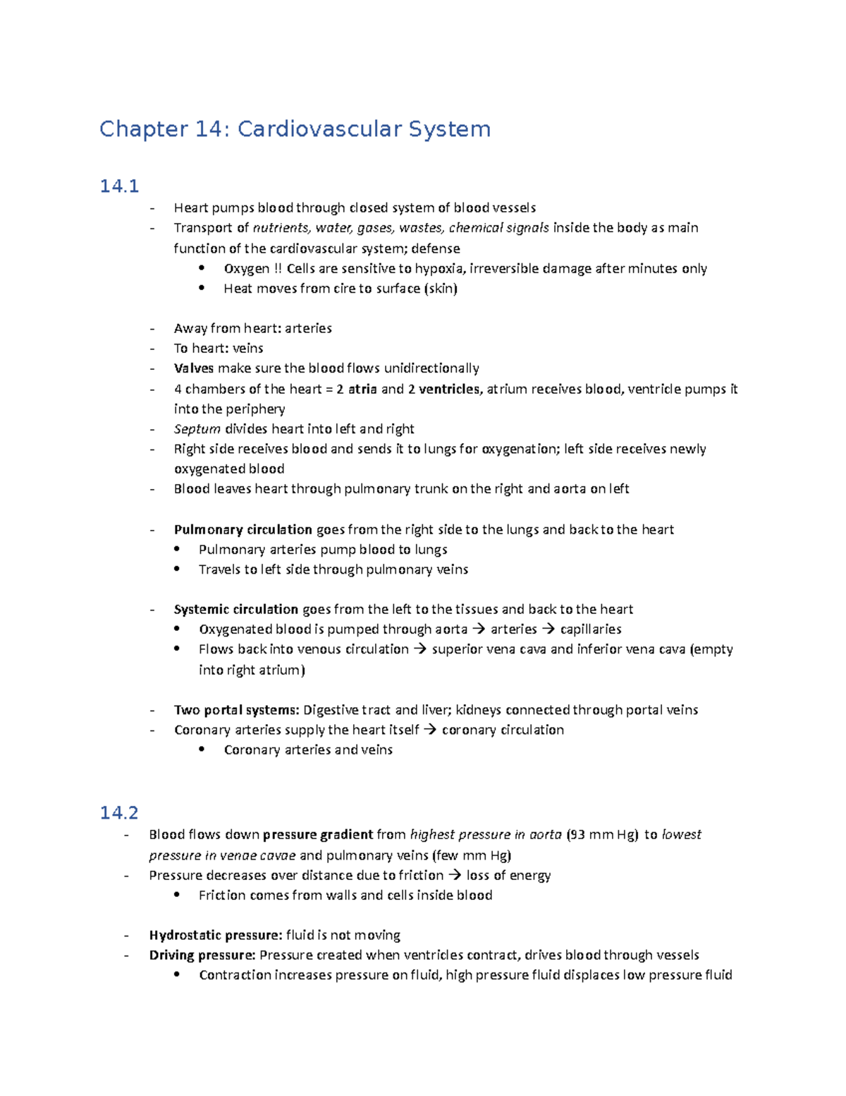 Chapter 14 - Cardiovascular System Overview and Key Concepts - Studocu