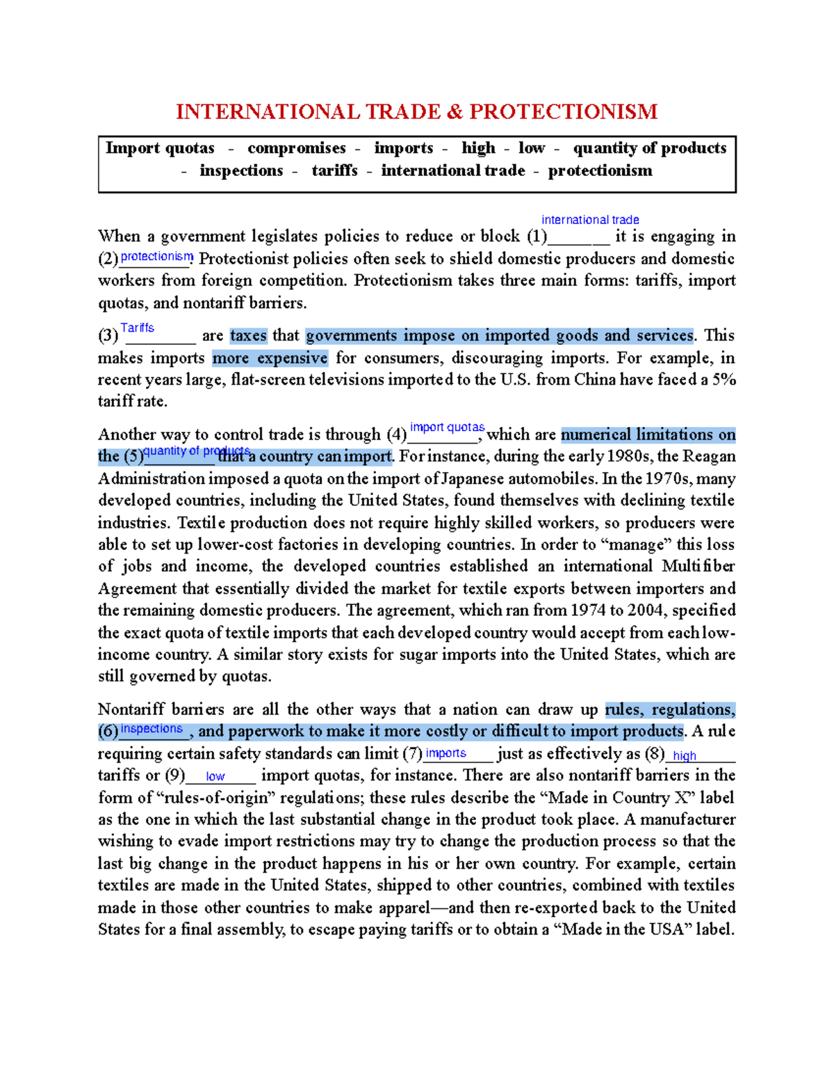 Chapter 5: International Trade Protectionism and Its Impacts - Studocu
