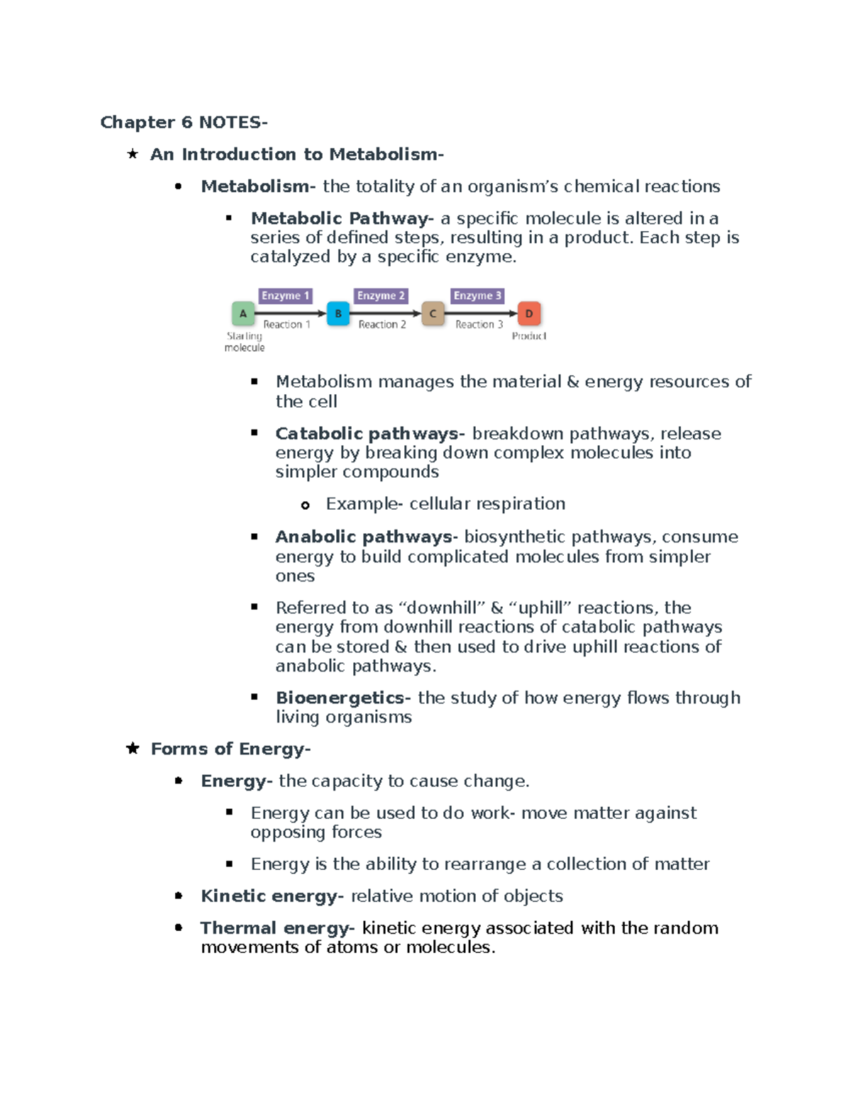 UNL LIFE 120 Chapter 6 Pre-Lecture & Lecture Notes on Metabolism - Studocu