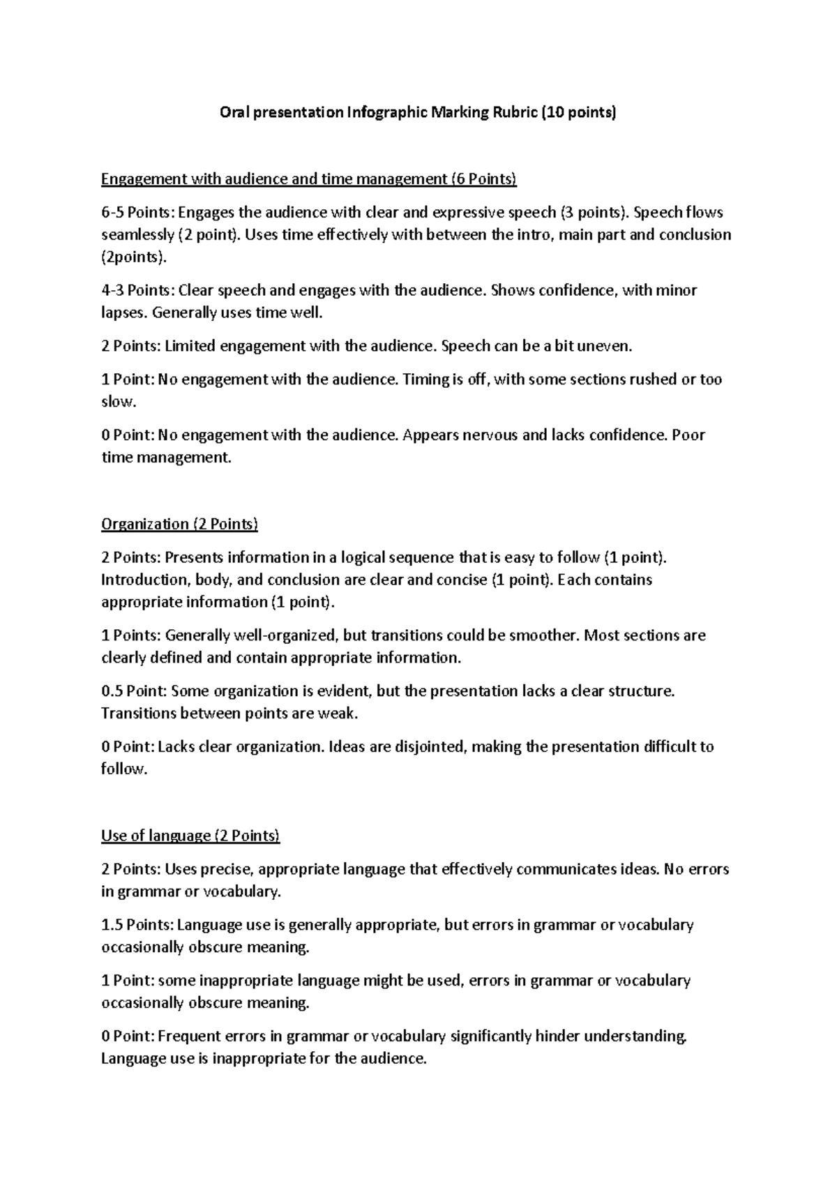 4. Oral Presentation Marking Rubric: Engagement, Organization ...