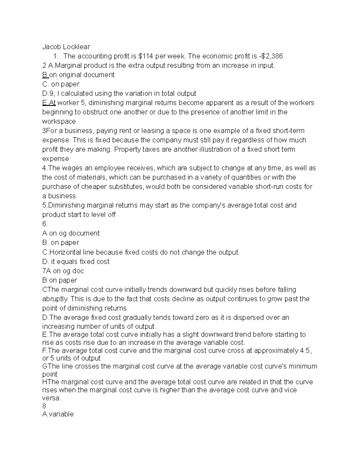 Accounting and Economic Profit Analysis - ACCT 101 Final Exam Notes ...