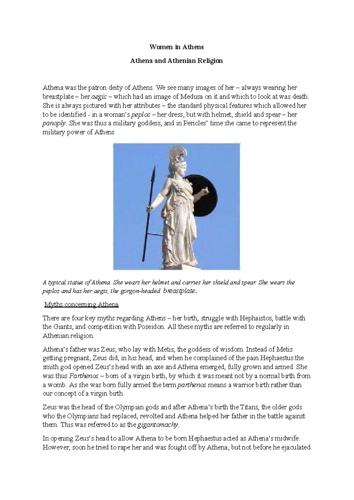 Women, Athena and Athenian Religion - Women in Athens Athena and ...
