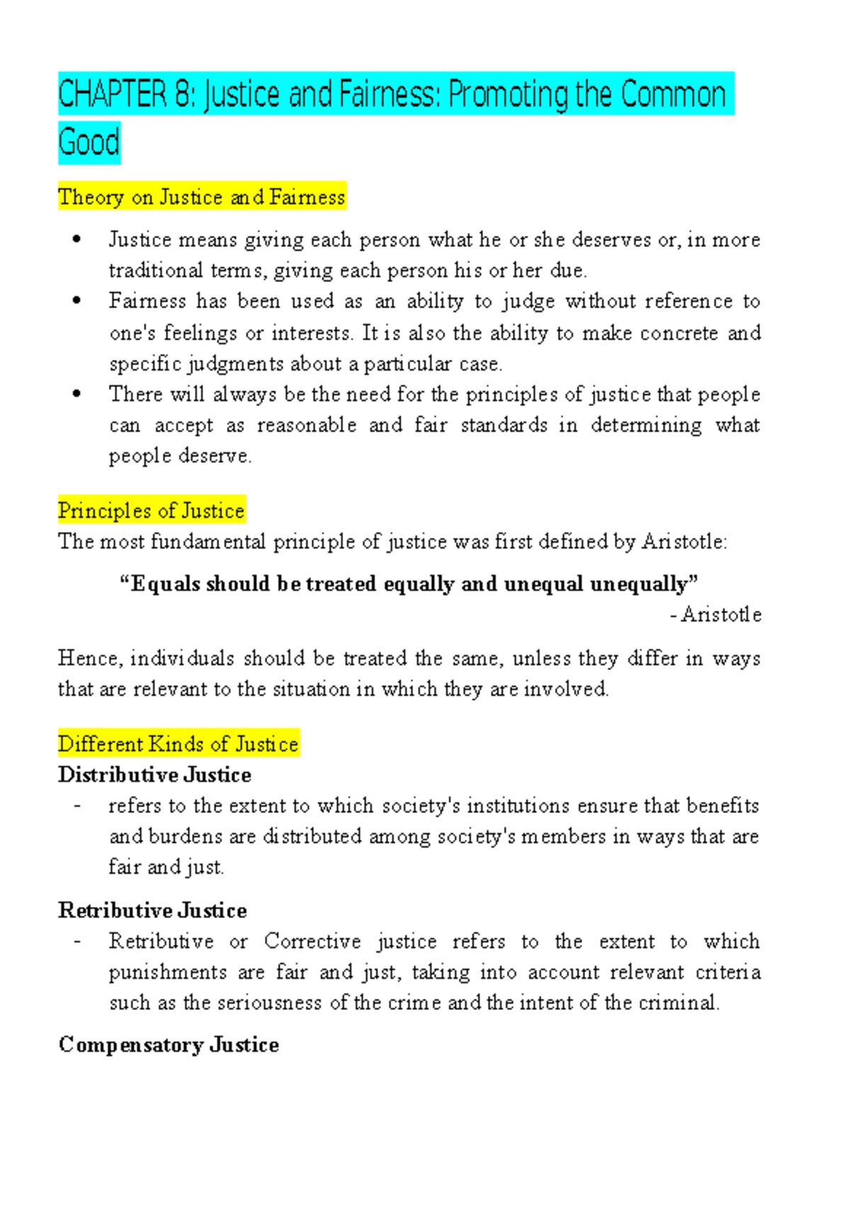 Justice and Fairness: Key Concepts in Ethics - Chapter 8 - Studocu