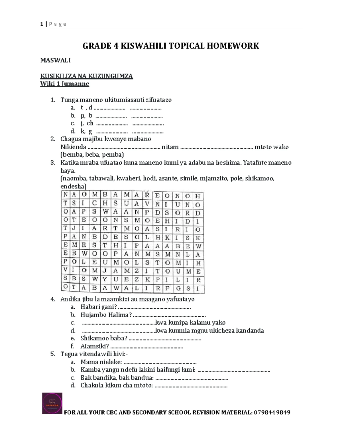 Grade 4 Agriculture Topical Homework Questions and Exercises - Studocu