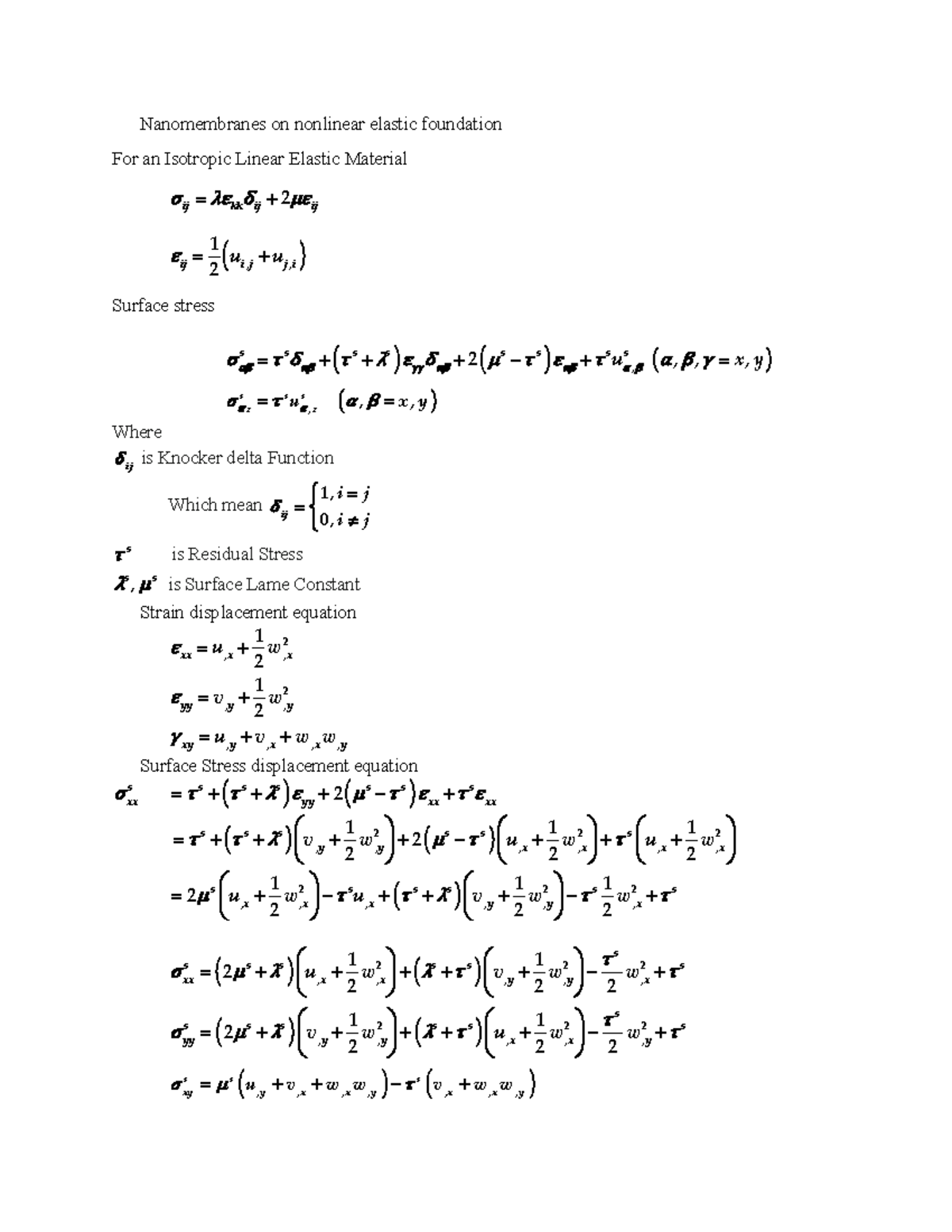 Governing equation - dfghjkl;' - Nanomembranes on nonlinear elastic ...