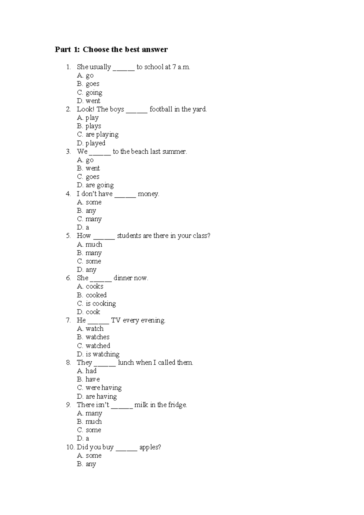 Test - English Grammar Practice Questions and Answers - Studocu