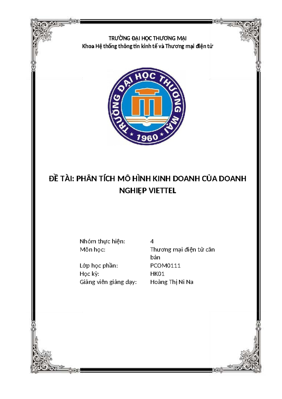 Phân Tích Mô Hình Kinh Doanh Viettel - TMĐT Căn Bản HK01 - Studocu