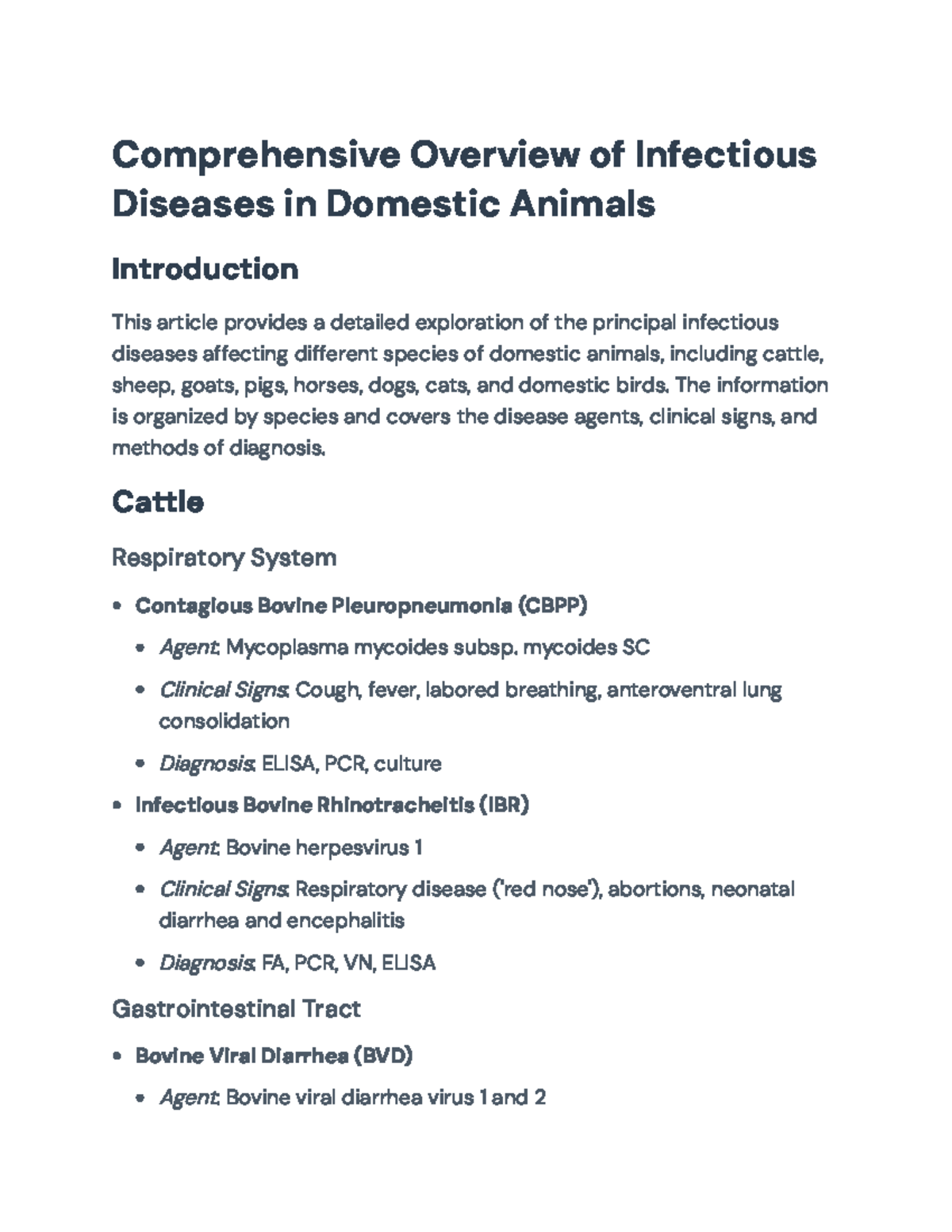 Comprehensive Overview of Infectious Diseases in Domestic Animals ...