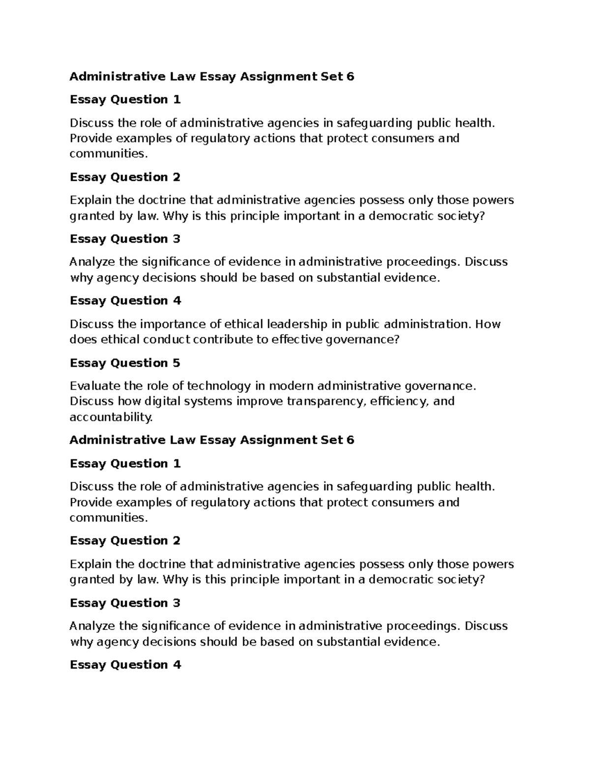 Administrative Law Essay Assignment Set 6: Key Questions & Insights ...