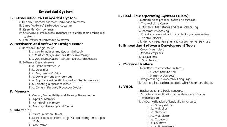 Embedded System 1 - Syllabus Overview and Key Concepts - Studocu