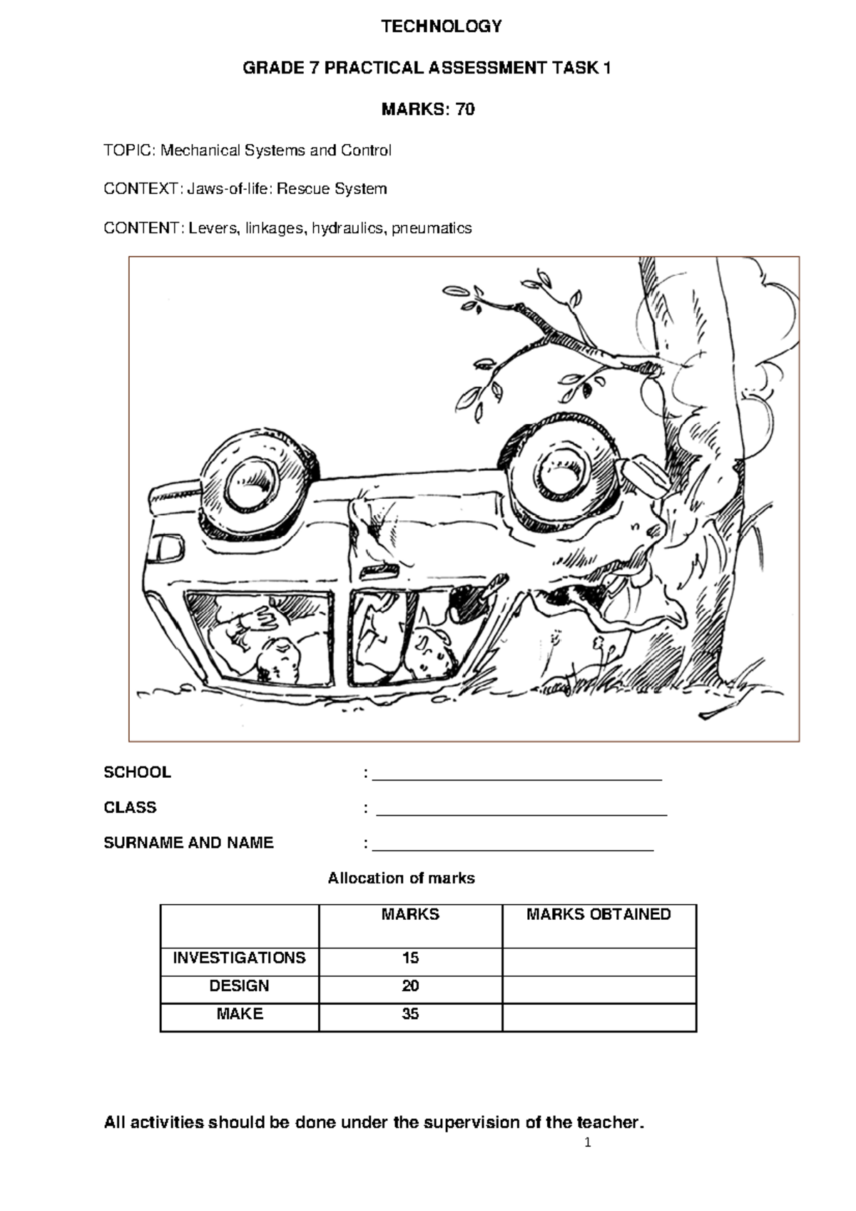 Gr 7 Tech Mini-Pat 1: Mechanical Systems & Control Task - Studocu