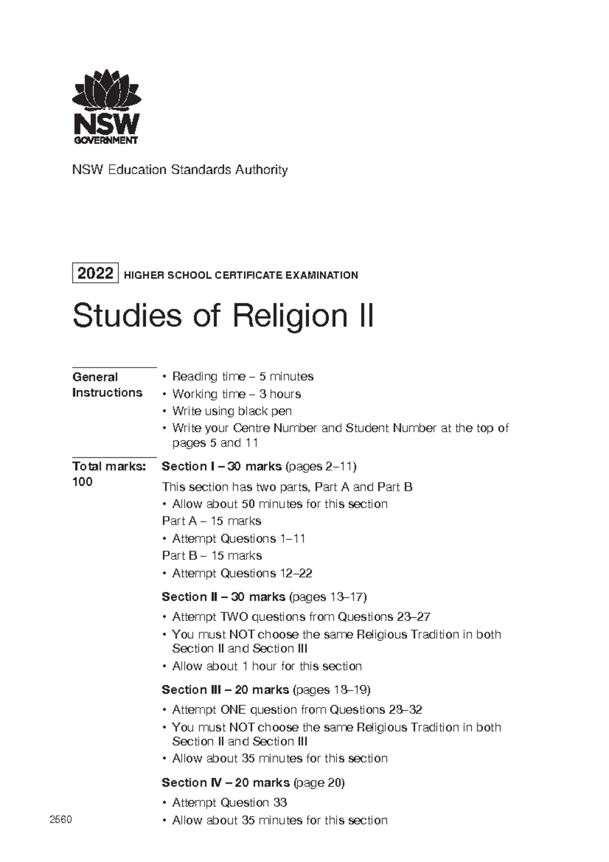 2022 HSC SOR II - Practice Exam Questions and Guidelines - Studocu