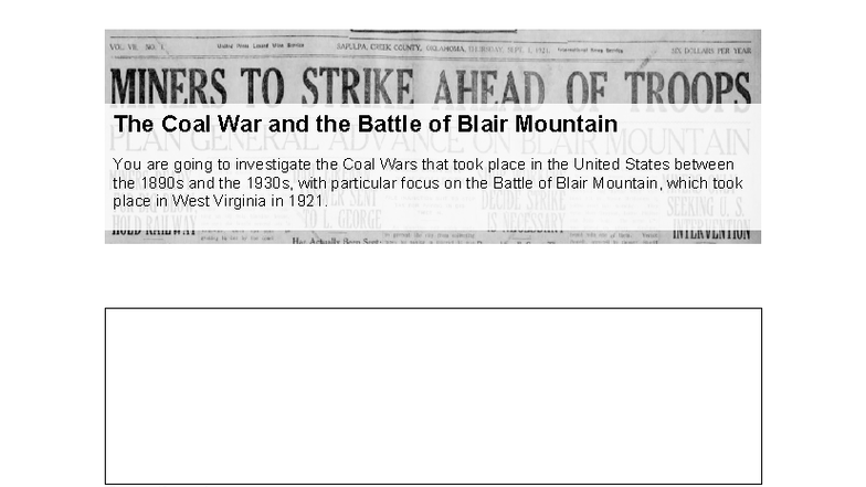 Unionisation and the Coal Wars: Focus on Blair Mountain - Studocu