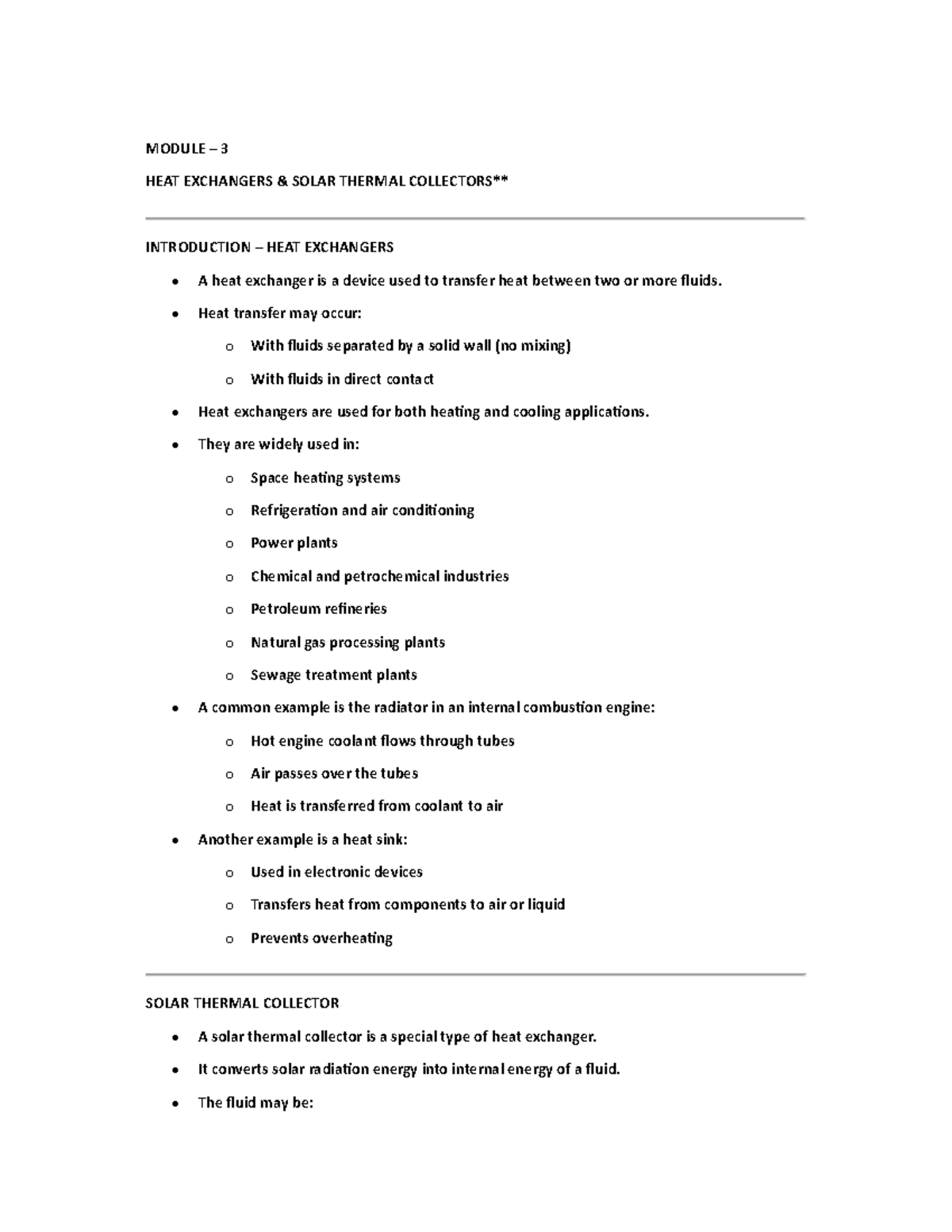 MODULE 3: INTRODUCTION TO HEAT EXCHANGERS AND SOLAR THERMAL SYSTEMS ...