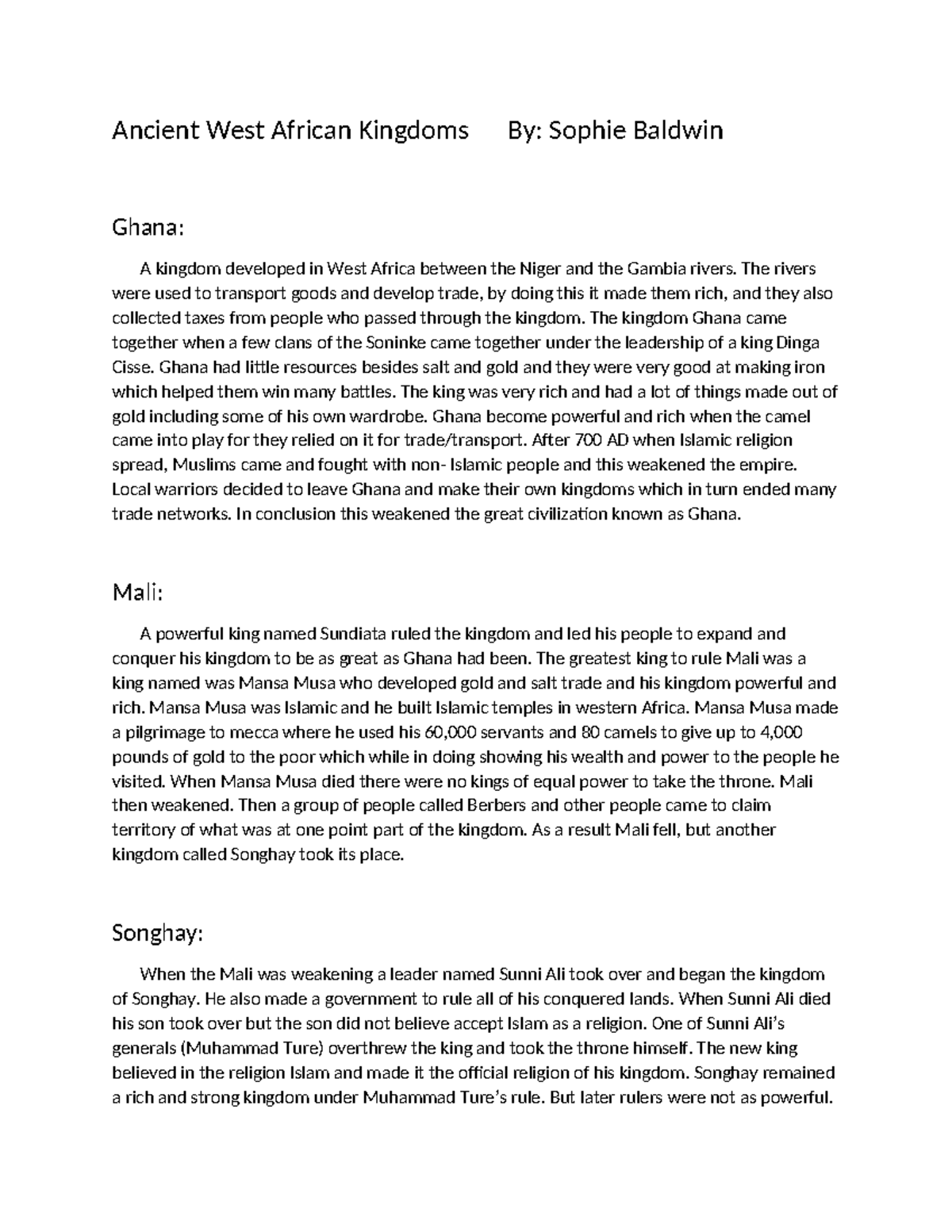 Ancient West African Kingdoms: Ghana, Mali, and Songhay Overview - Studocu