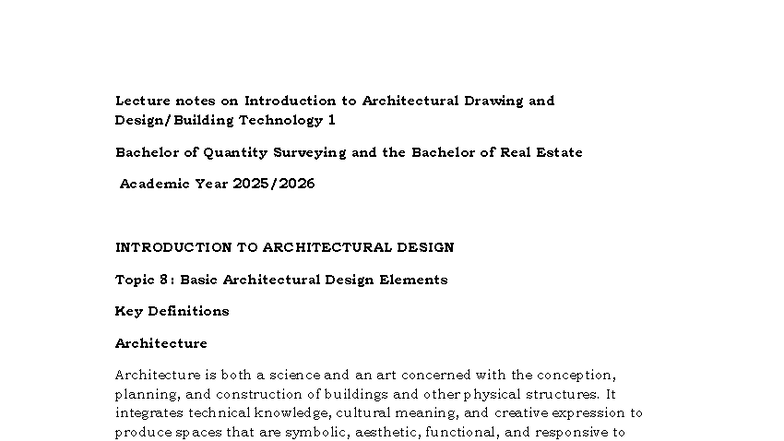 Lecture Notes: Intro to Architectural Drawing & Design (ARCH 101) - Studocu