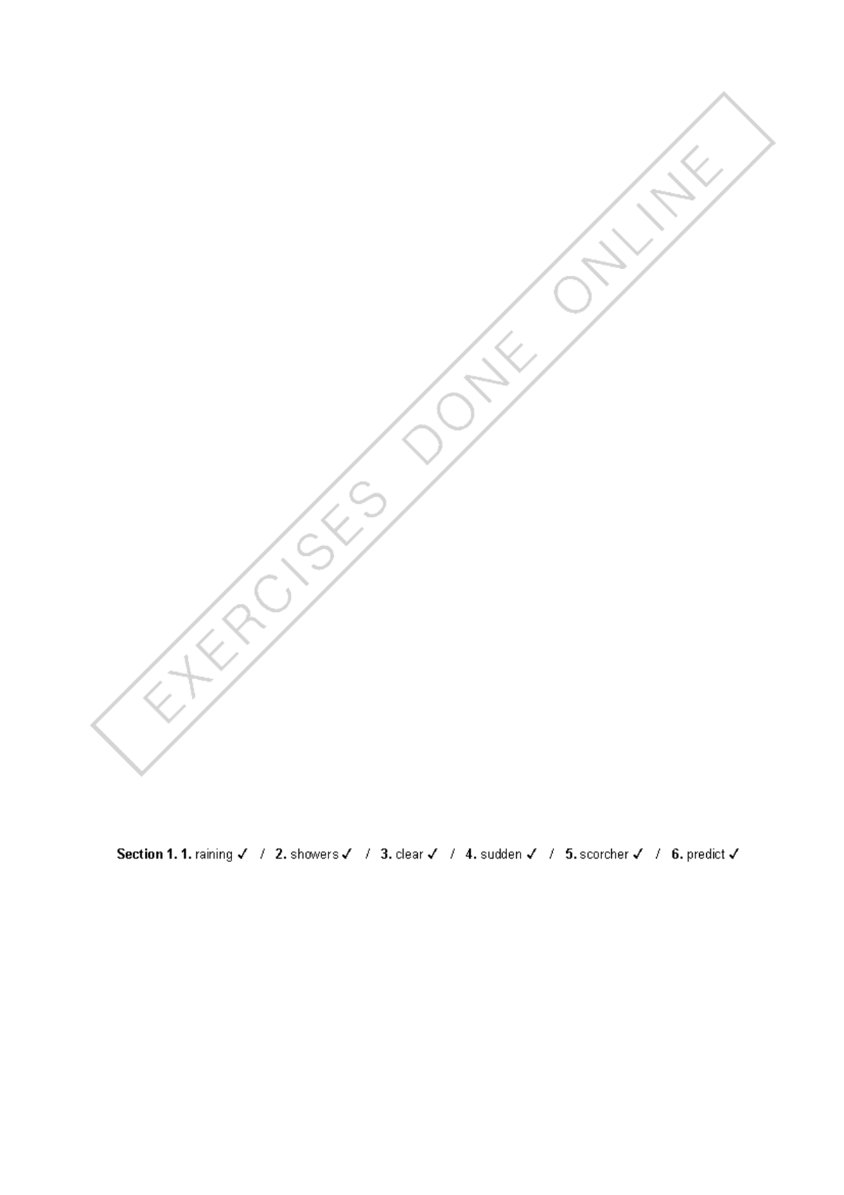 To The Top 6 - English Course Lesson 7 — Exercises - Section 1. 1. raining / 2. showers / 3 ...
