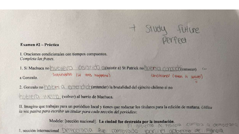 Práctica para el Examen 2: Futuro Perfecto y Condicionales - Studocu