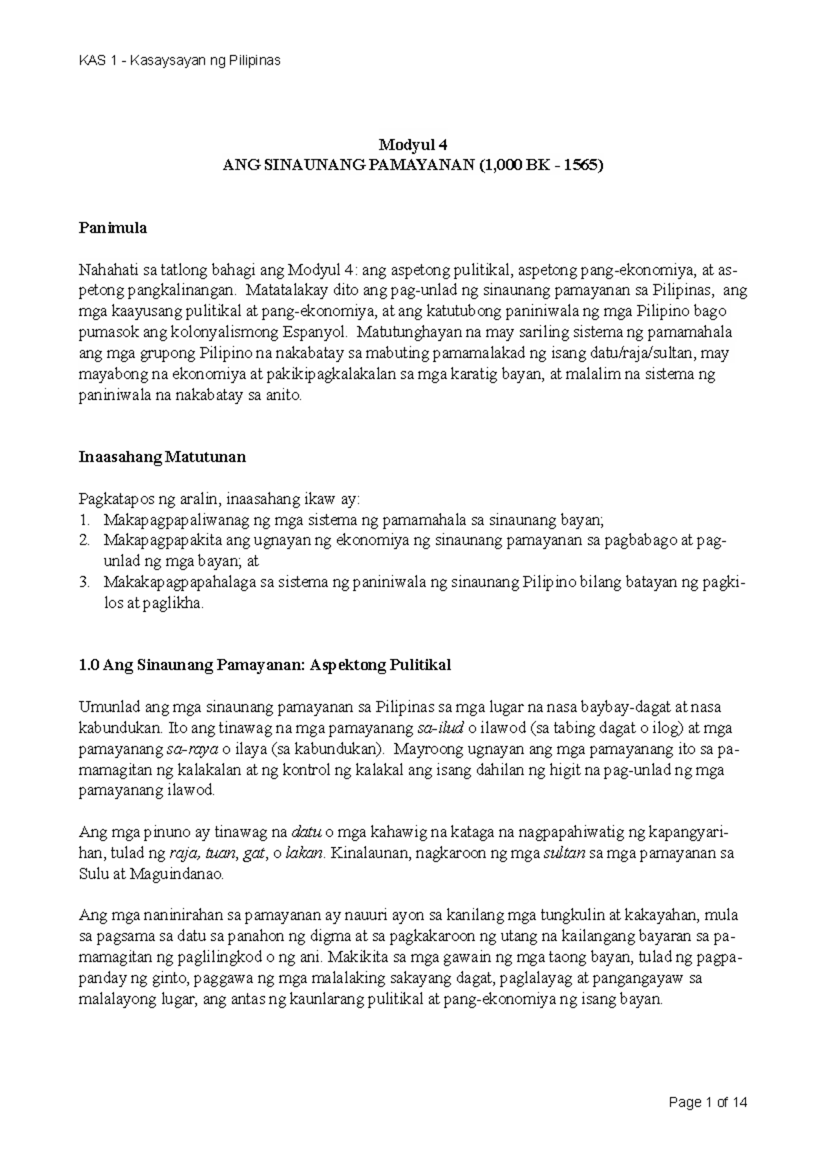 KAS 1 Modyul 4: Sinaunang Pamayanan at ang Kanilang Aspektong Pulitikal ...