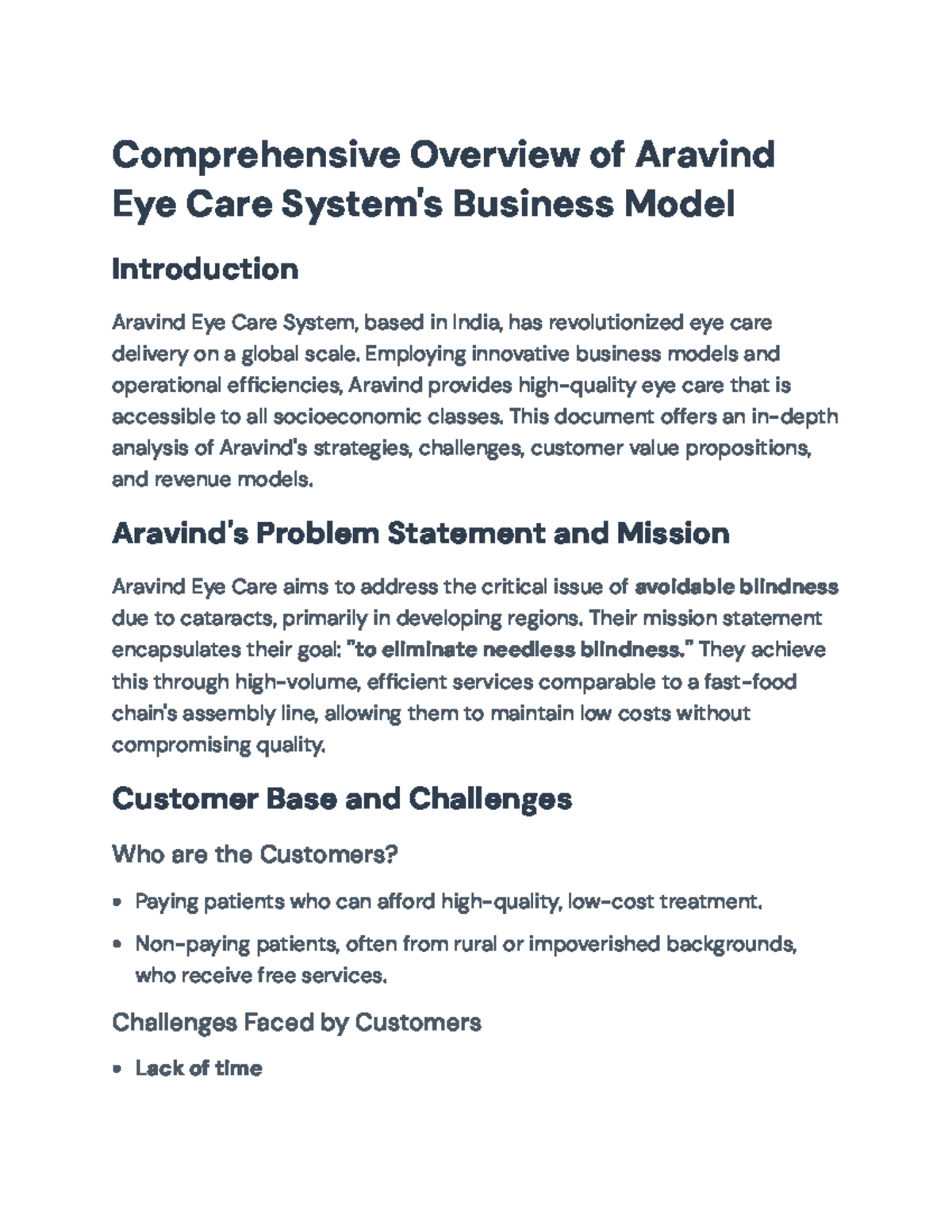 Comprehensive Analysis of Aravind Eye Care System's Business Model ...