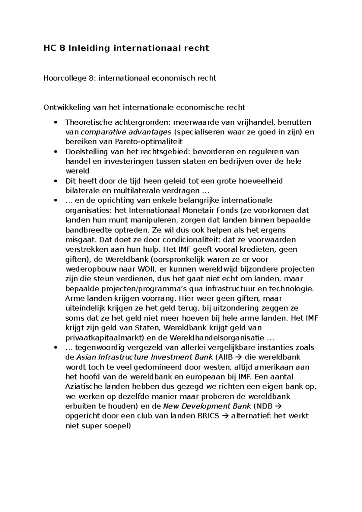 HC 8 Inleiding Internationaal Recht: Economisch Recht en WTO ...