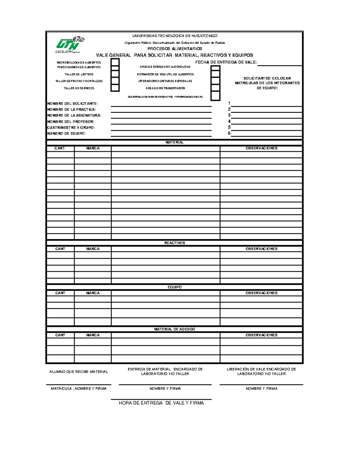 Vale General para Solicitar Material y Reactivos - Taller 2023 - Studocu