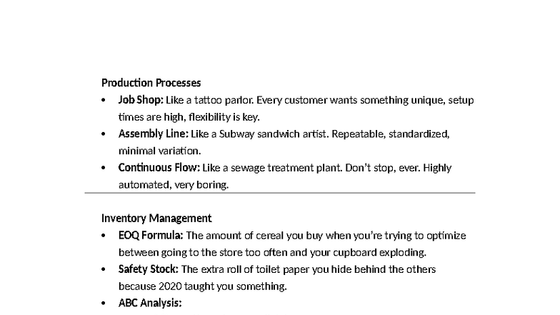 Operations Management Notes: Production Processes & Inventory ...