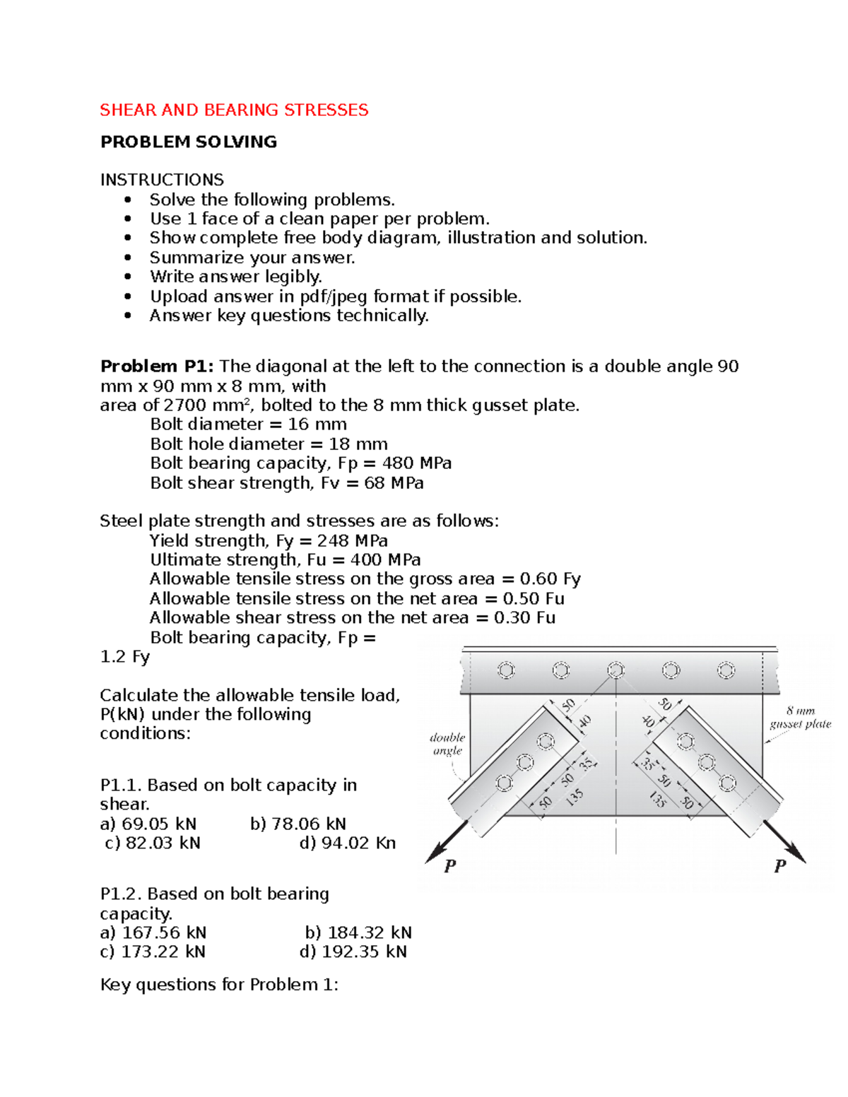 Assessment - 2: Shear & Bearing Stress Problems and Solutions - Studocu