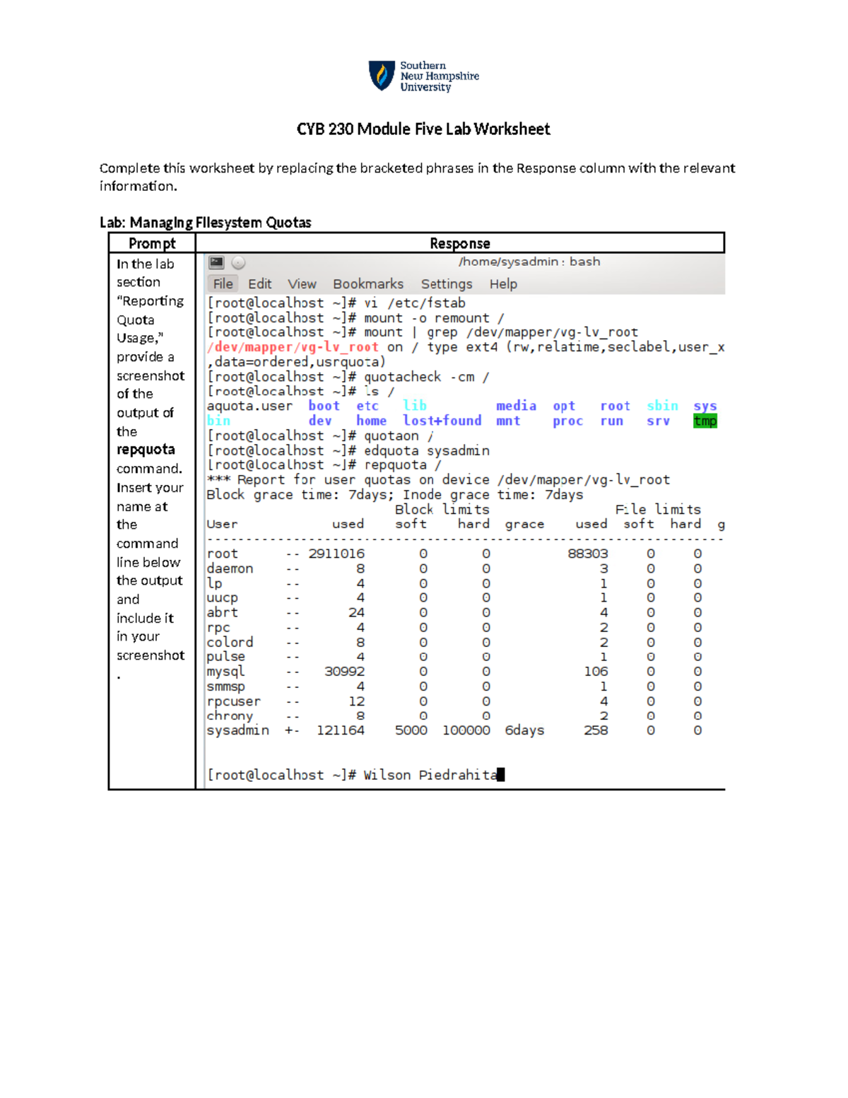 CYB 230 Module Five Lab Worksheet Wilson Piedrahita - CYB 230 Module ...