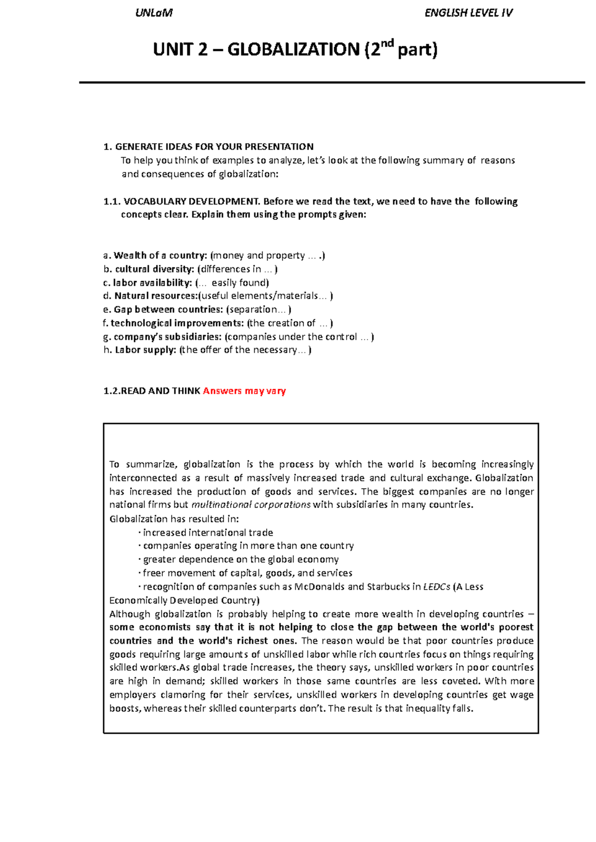 UNIT 2 Part 2 KEY - Actividades resueltas de la Unidad 2 parte 2 - UNIT ...