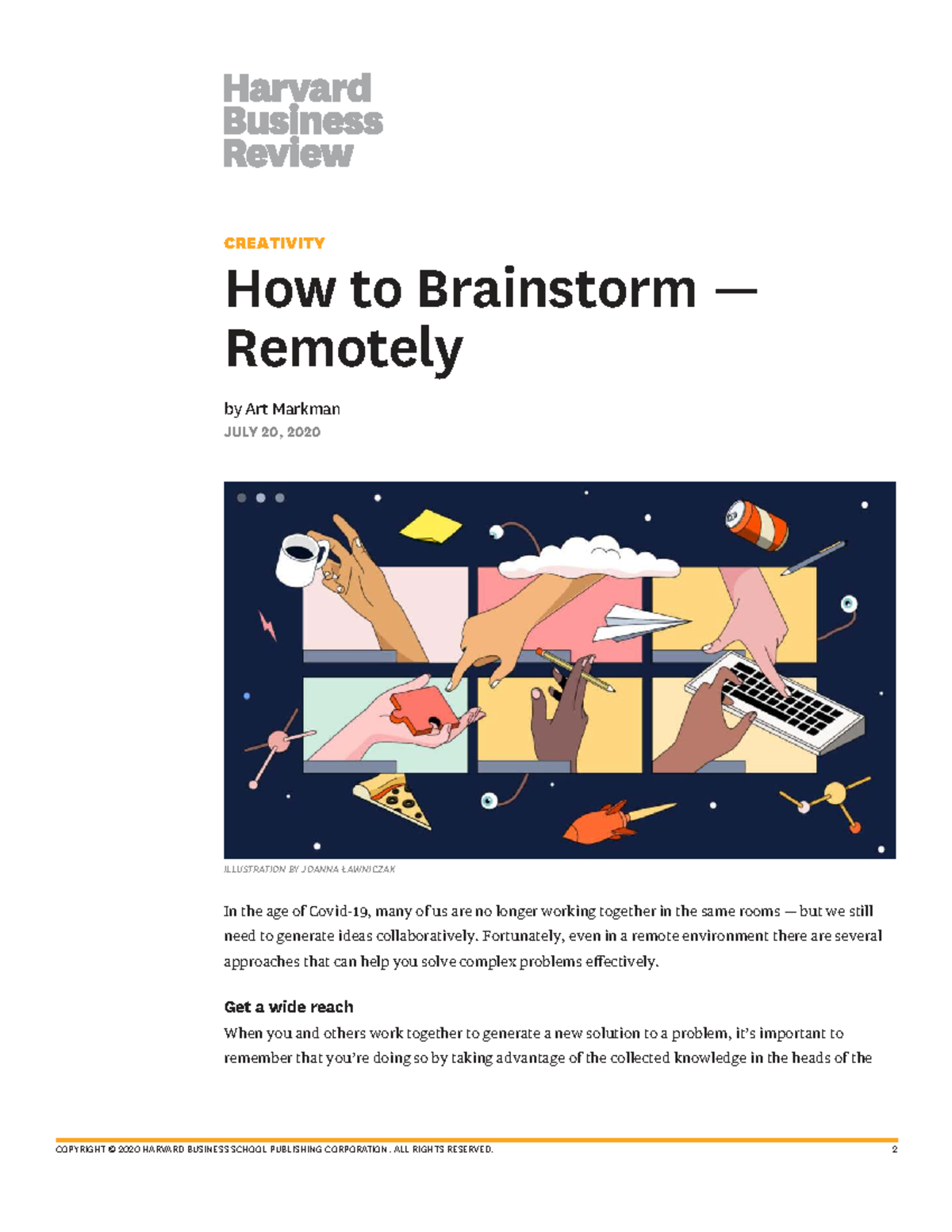 CREATIVITY: How to Brainstorm Remotely - Art Markman - Studocu