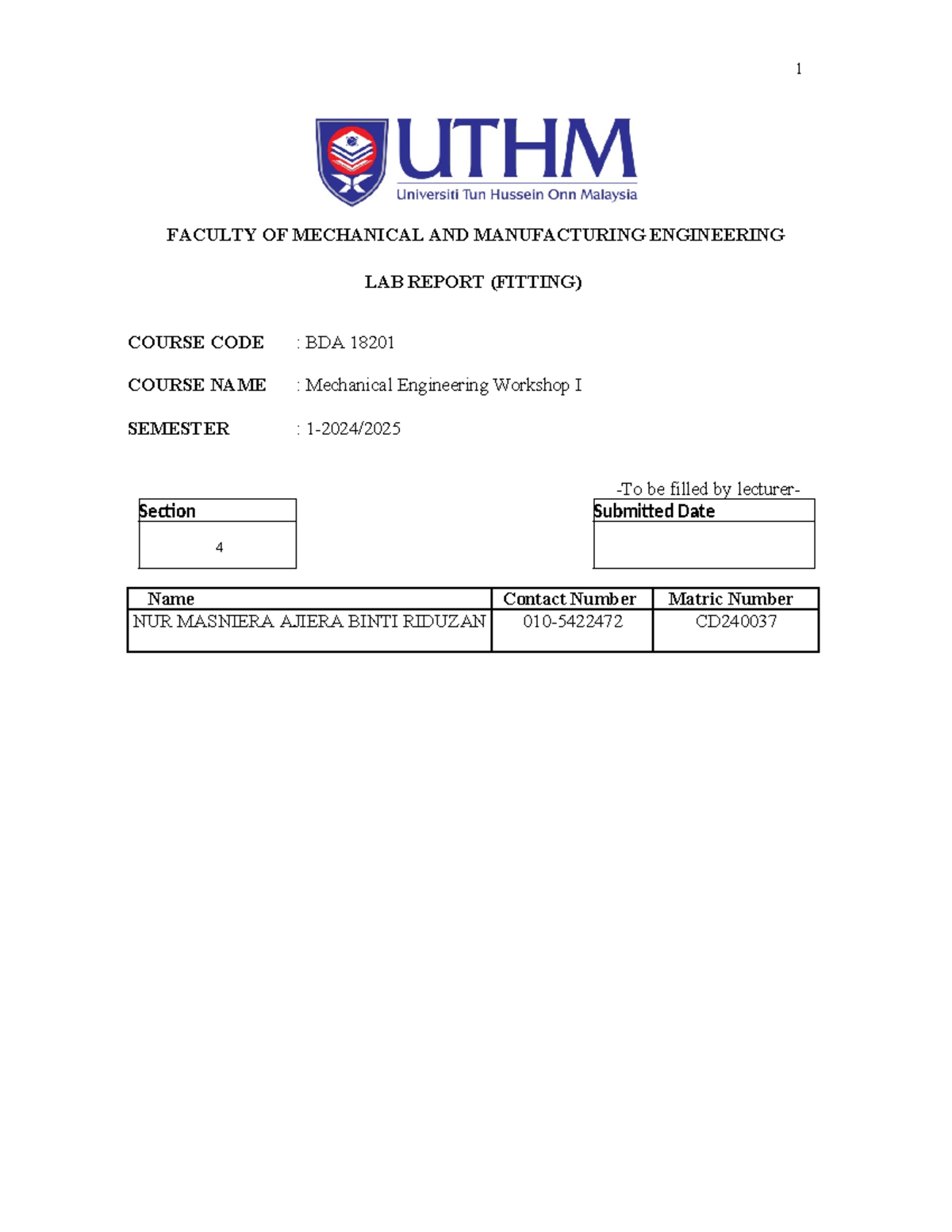 LAB Report on Welding Procedures - BDA 18201, Sem 1-2024 - Studocu