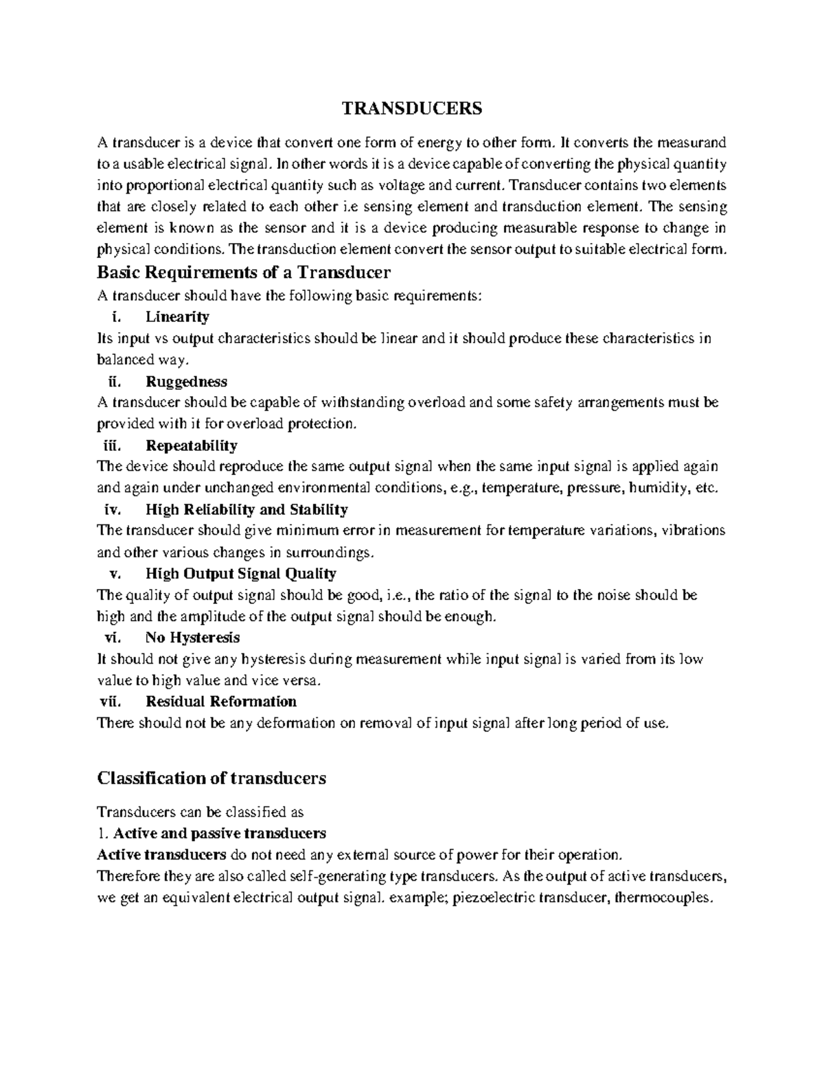 Transducers and Calibration: Key Concepts and Requirements - Studocu