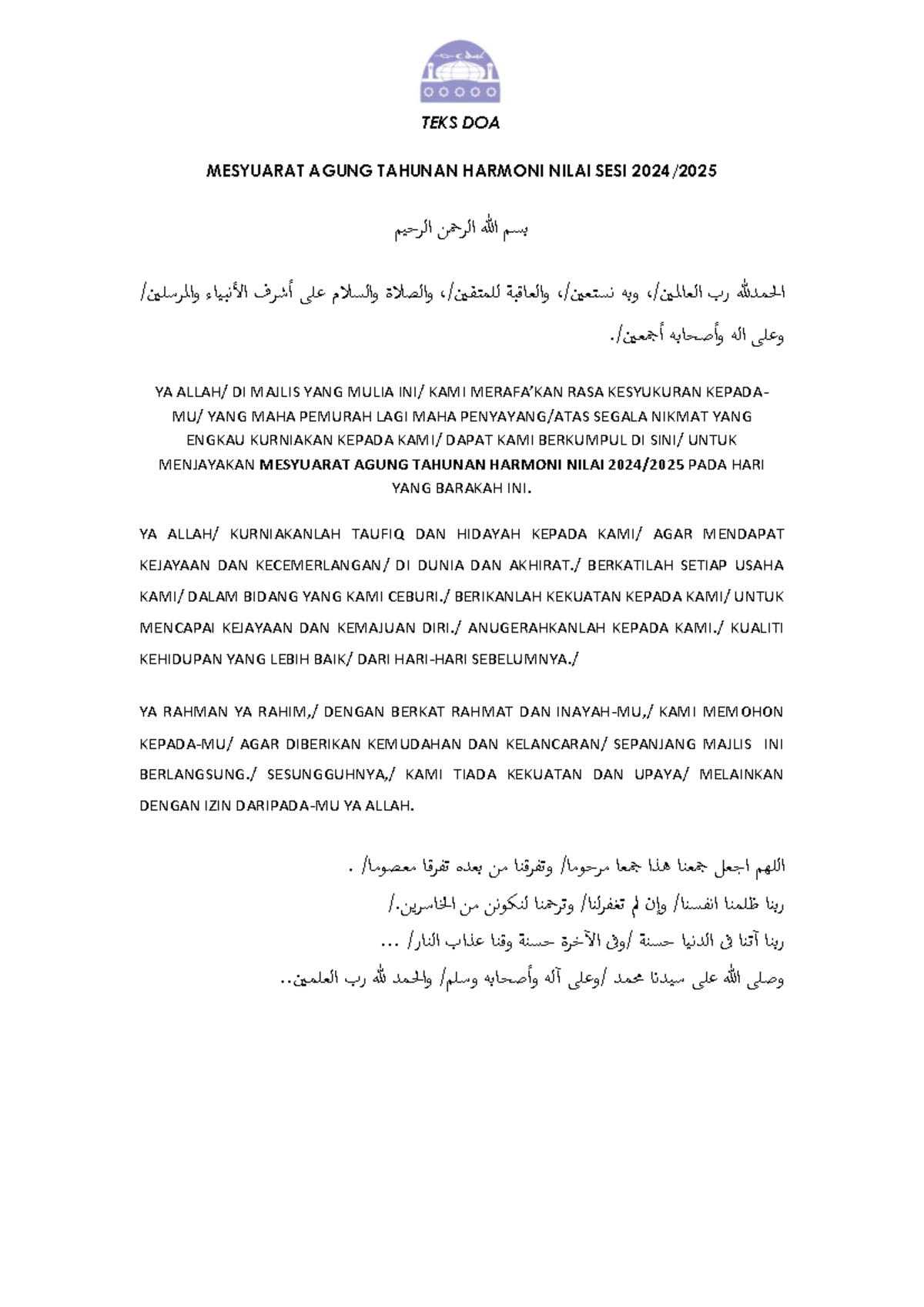 TEKS DOA AGM: Directions for the Annual Harmony Meeting 2024 - Studocu