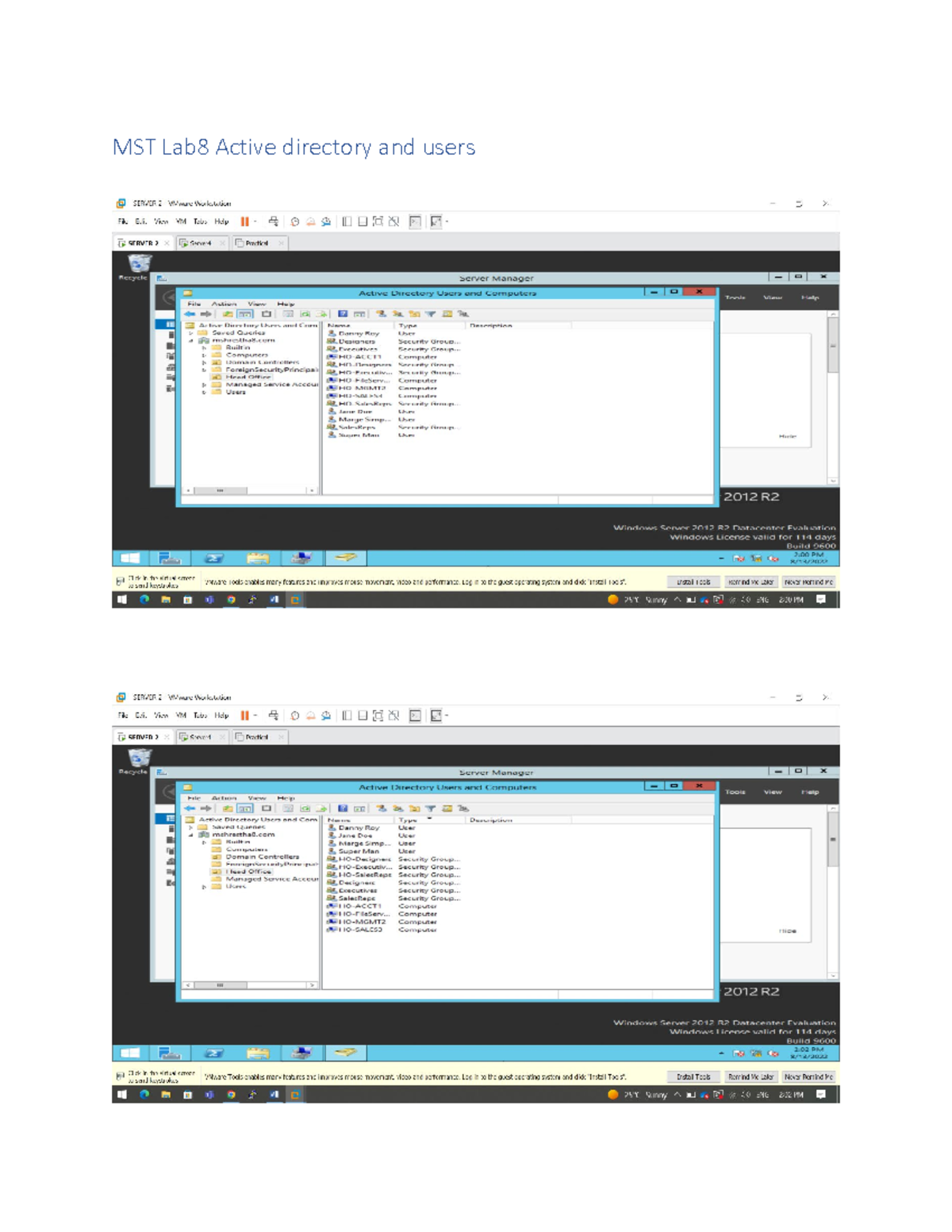MST100-Lab8 - MST 100 LECTURES NOTE - Mst100 - MST Lab8 Active directory and users s - Studocu