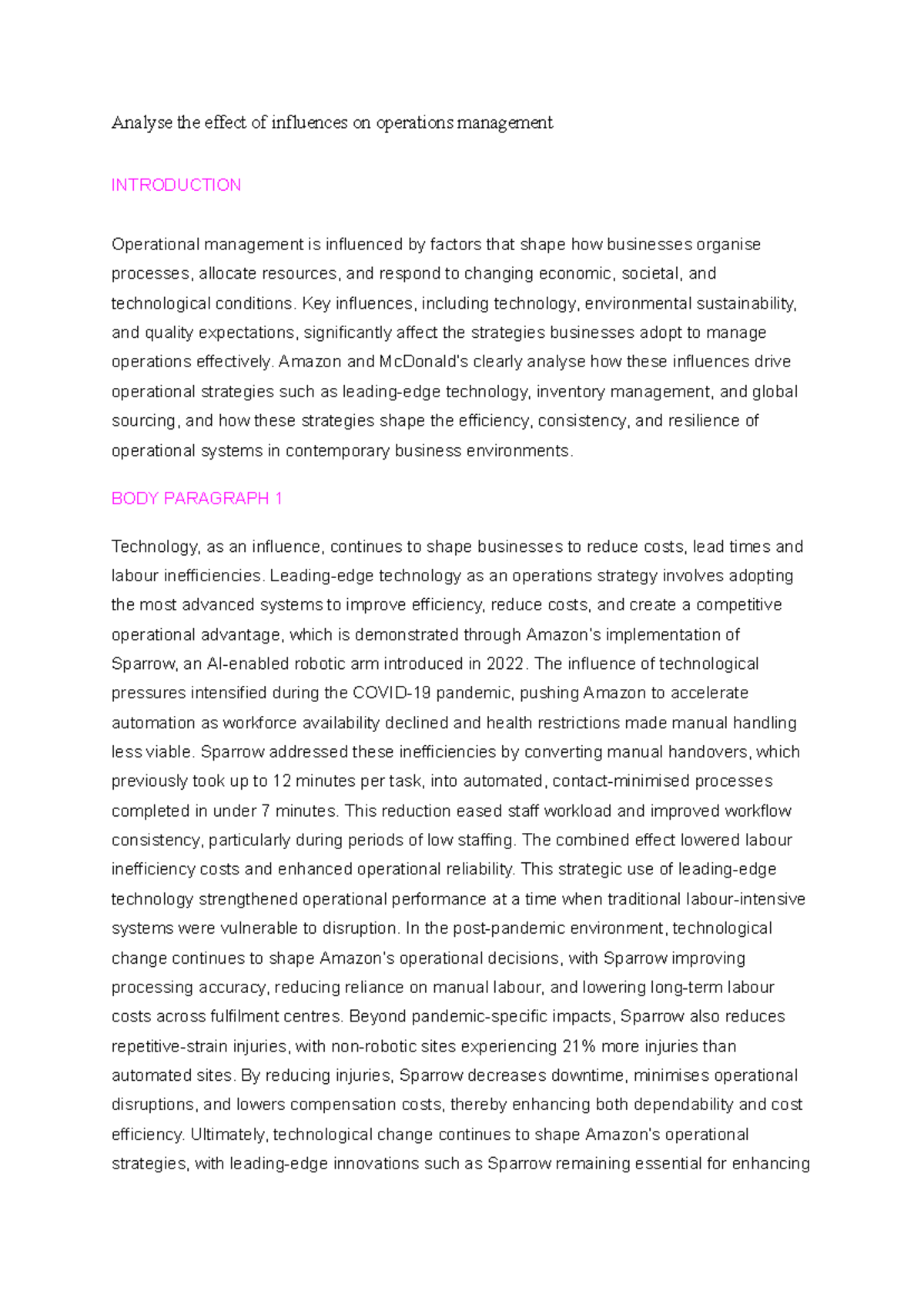Y12 Business Case Study: Influences on Operations Management - Studocu