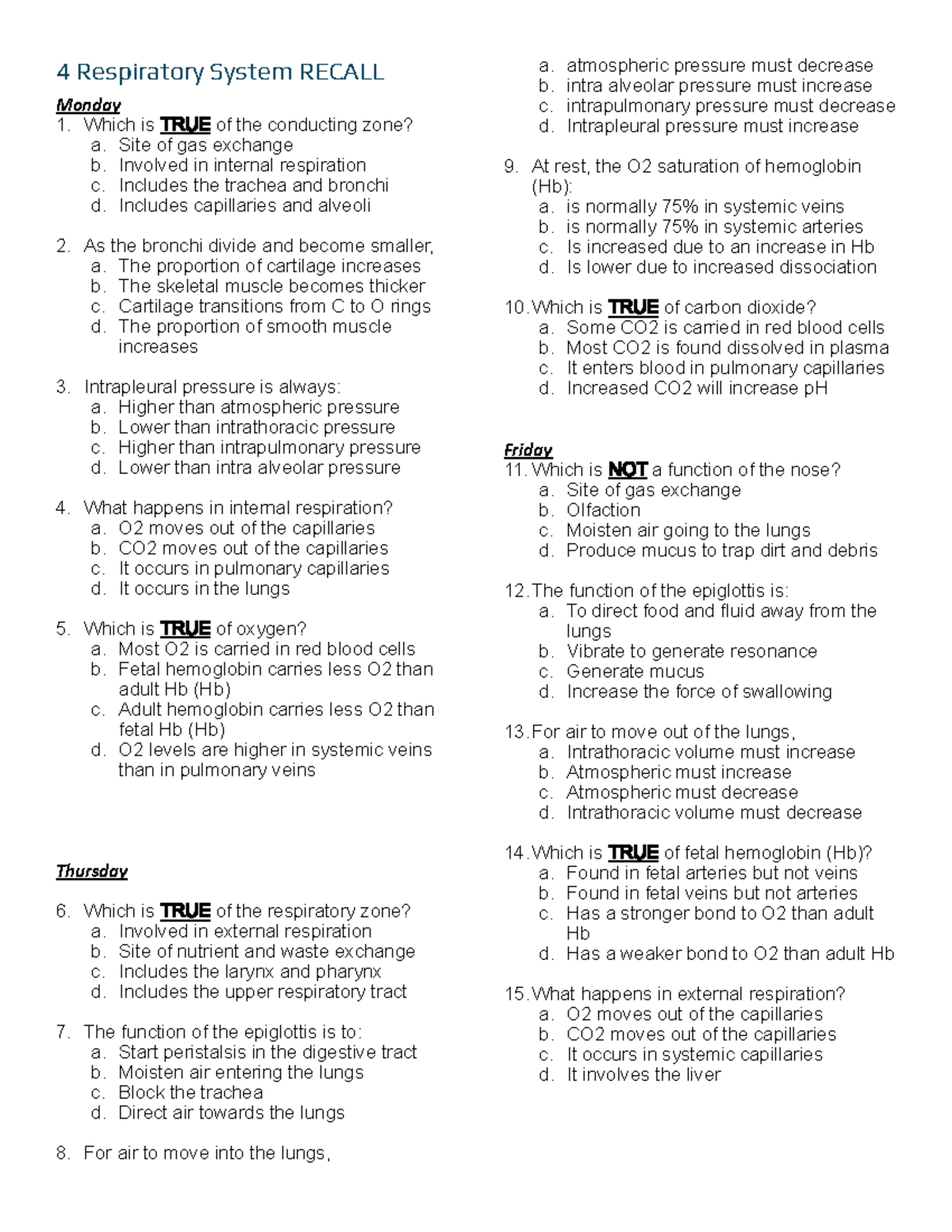 4 Respiratory System Quiz Questions for Review - Studocu