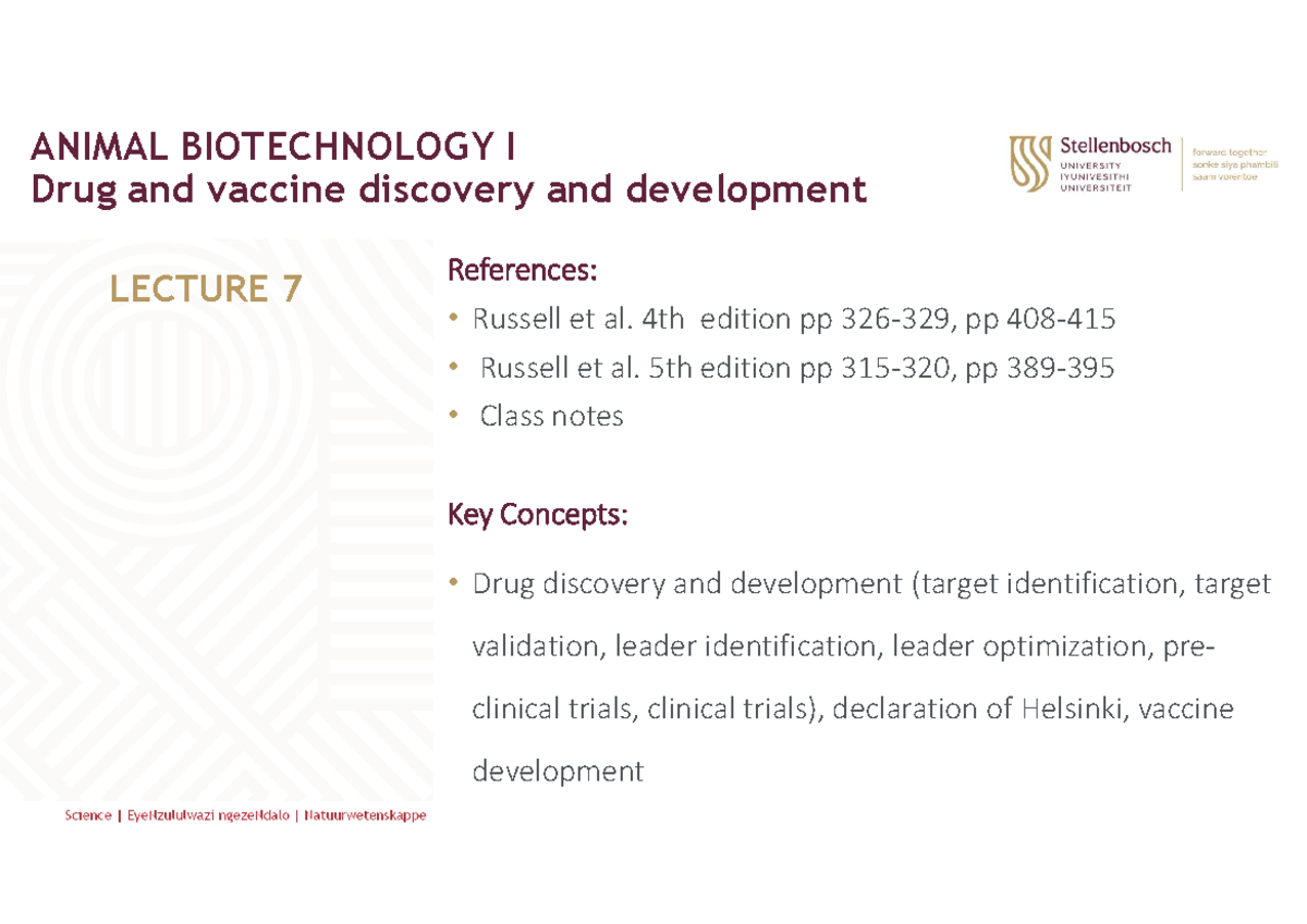 Lecture 7 Animal Biotechnology - LECTURE 7 ANIMAL BIOTECHNOLOGY I Drug and vaccine discovery and ...