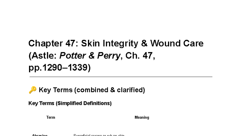 Chapter 47: Skin Integrity & Wound Care (Potter Perry) - Key Terms ...