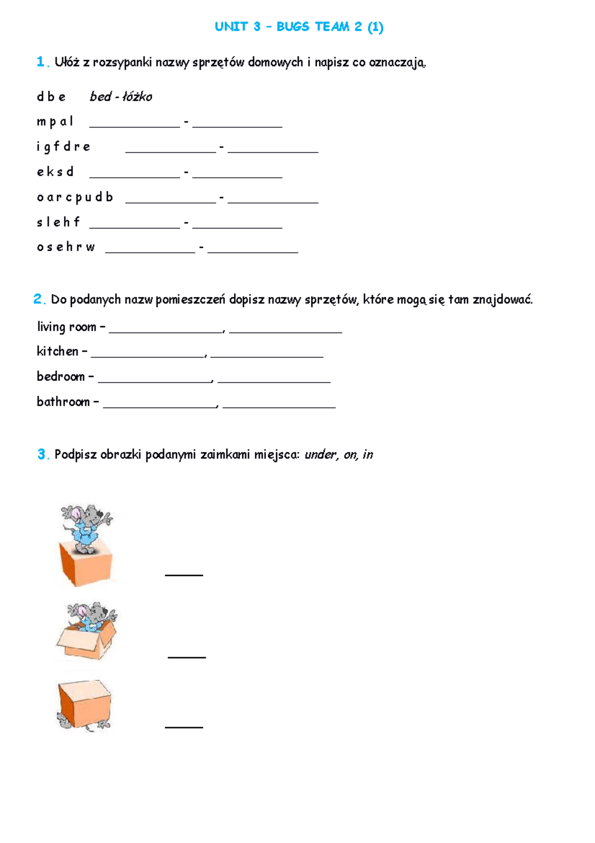 Unit 3 - Bugs Team 2 - Ćwiczenia z Języka Domowego - Studocu