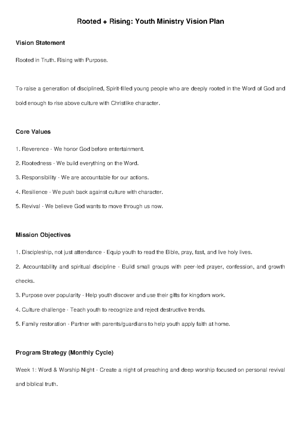 Rooted and Rising: Youth Ministry Vision Plan (YM 101) - Studocu