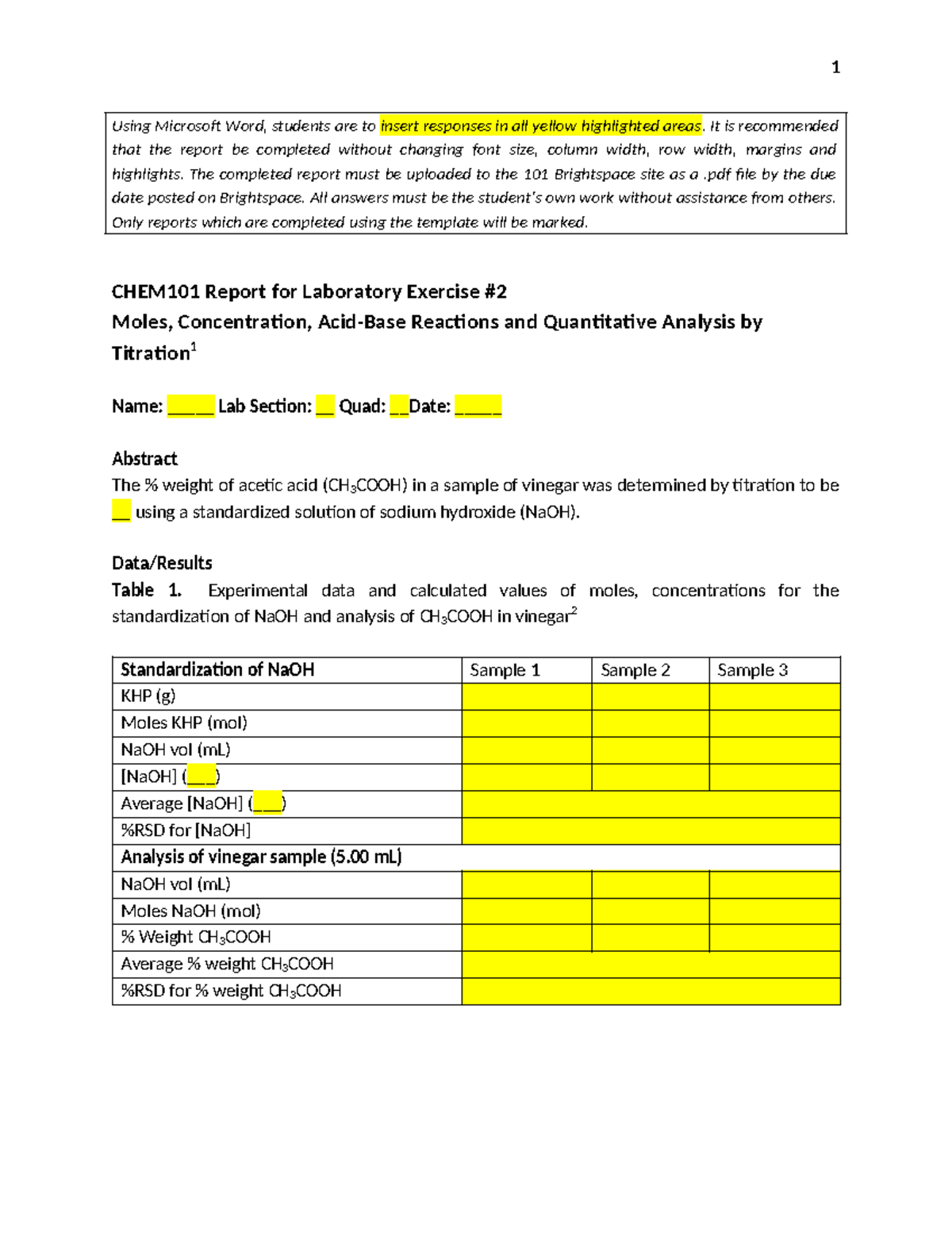101 Ex2 Template Report 2409 - 1 Using Microsoft Word, students are to insert responses in all ...