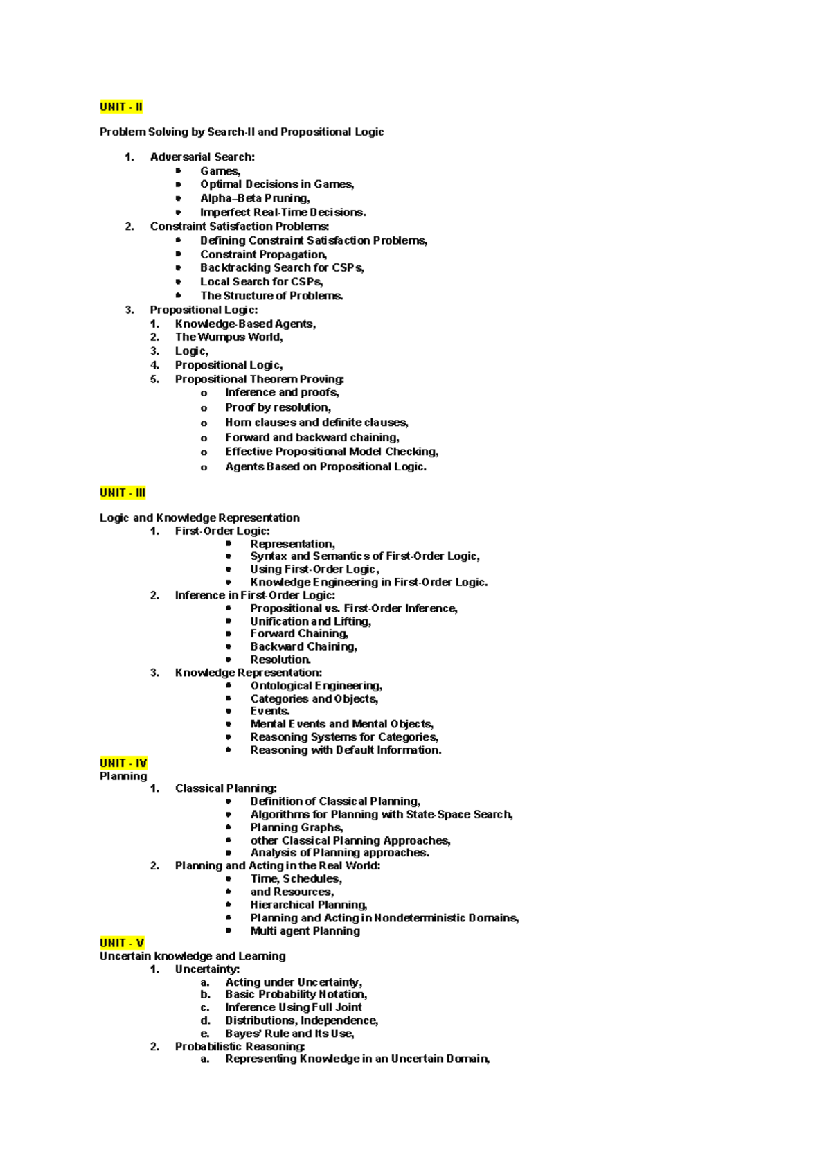 Artificial Intelligence Unit - II: Problem Solving & Logic Concepts - Studocu