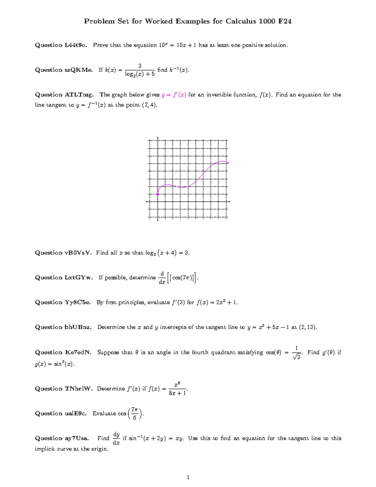 (Calculus 1000) Worked Examples for Calculus 1000 F24 - Problem Set for ...