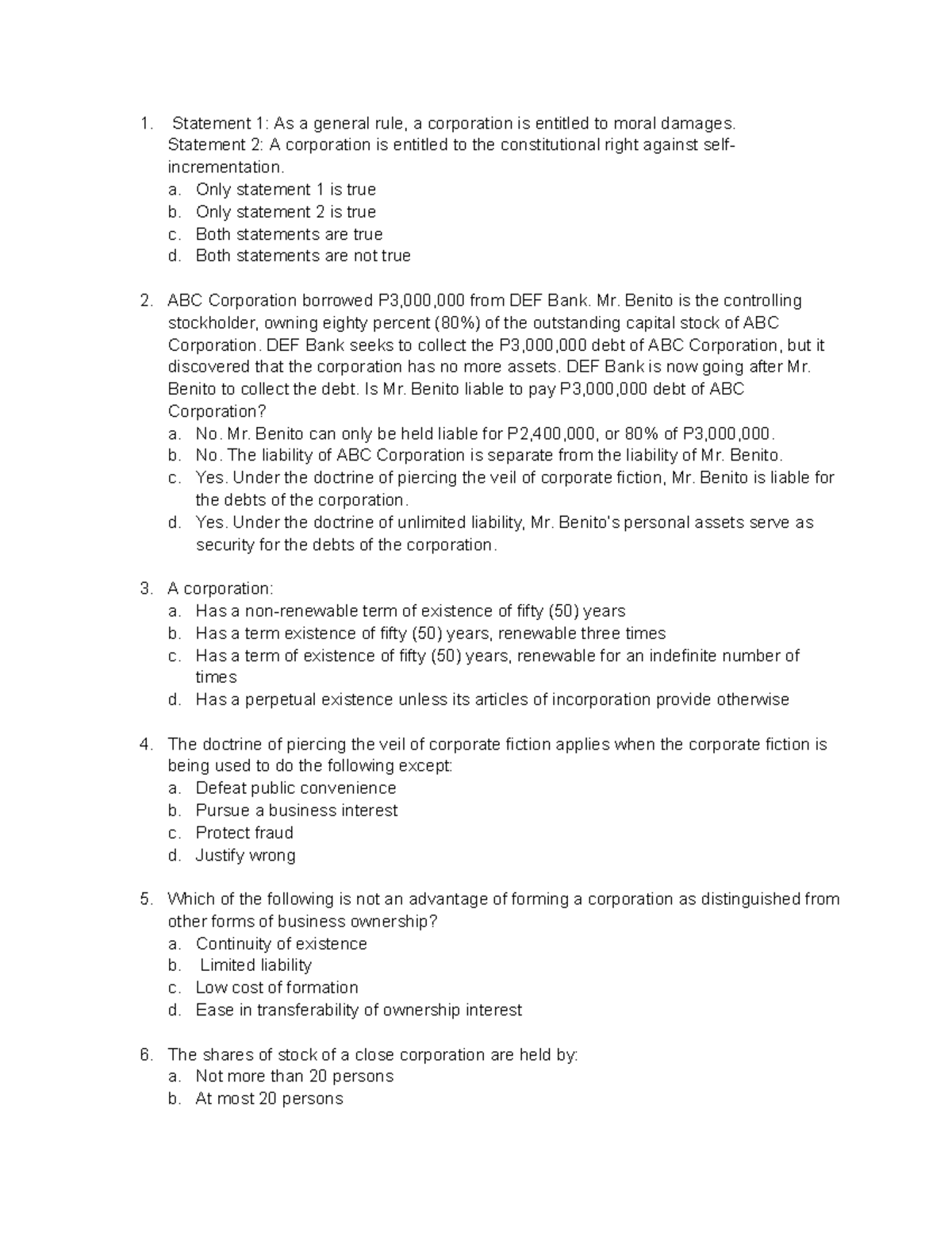 RFBT - Corporate Law Overview: Key Concepts and Case Analysis - Studocu