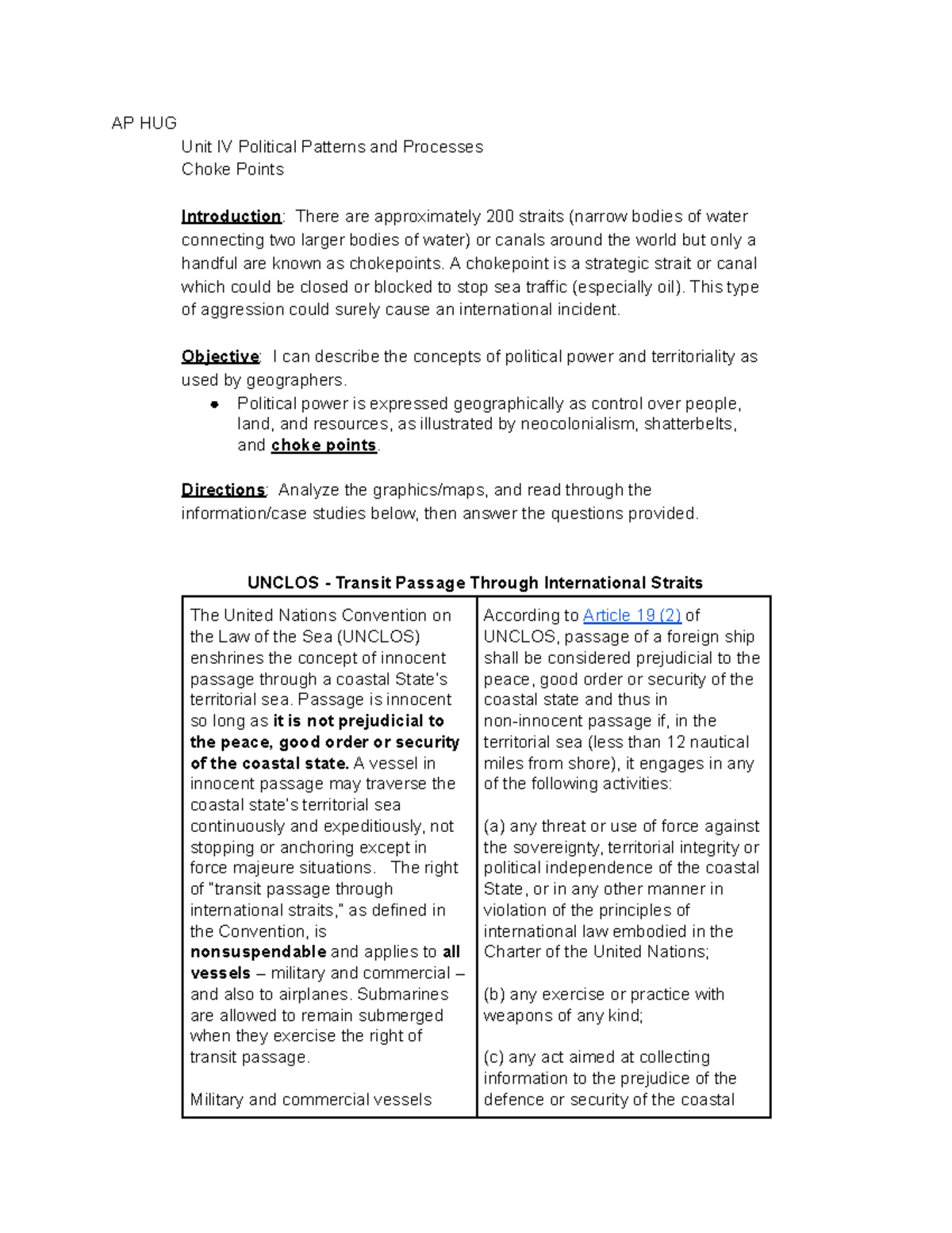 AP HUG Unit IV Political Patterns and Processes: Understanding choke ...