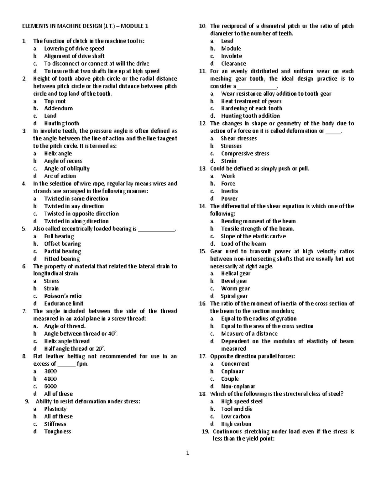 Module 1 - Elements of Machine Design: Key Concepts and Principles ...