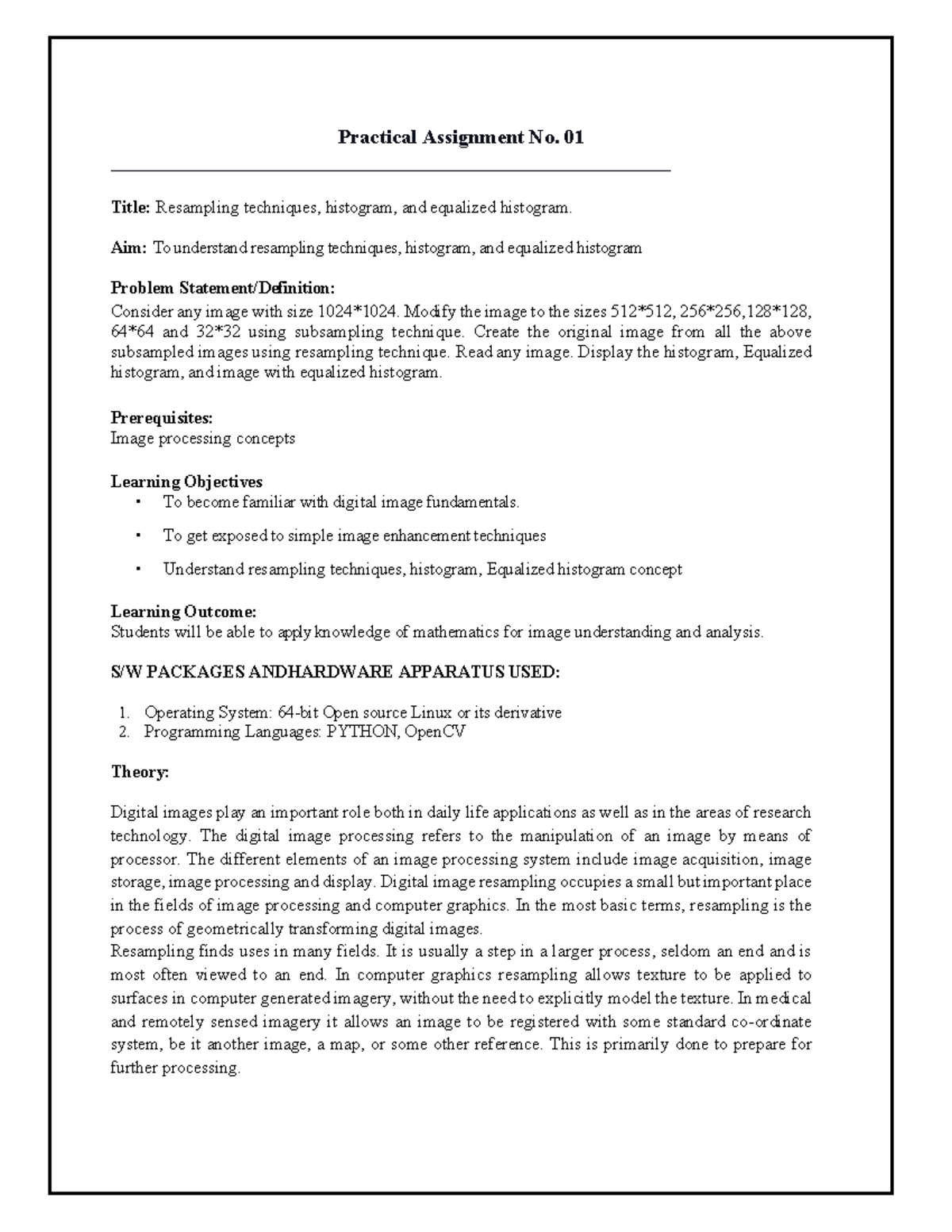 IP Practical 1-5: Resampling & Histogram Techniques in Image Processing ...